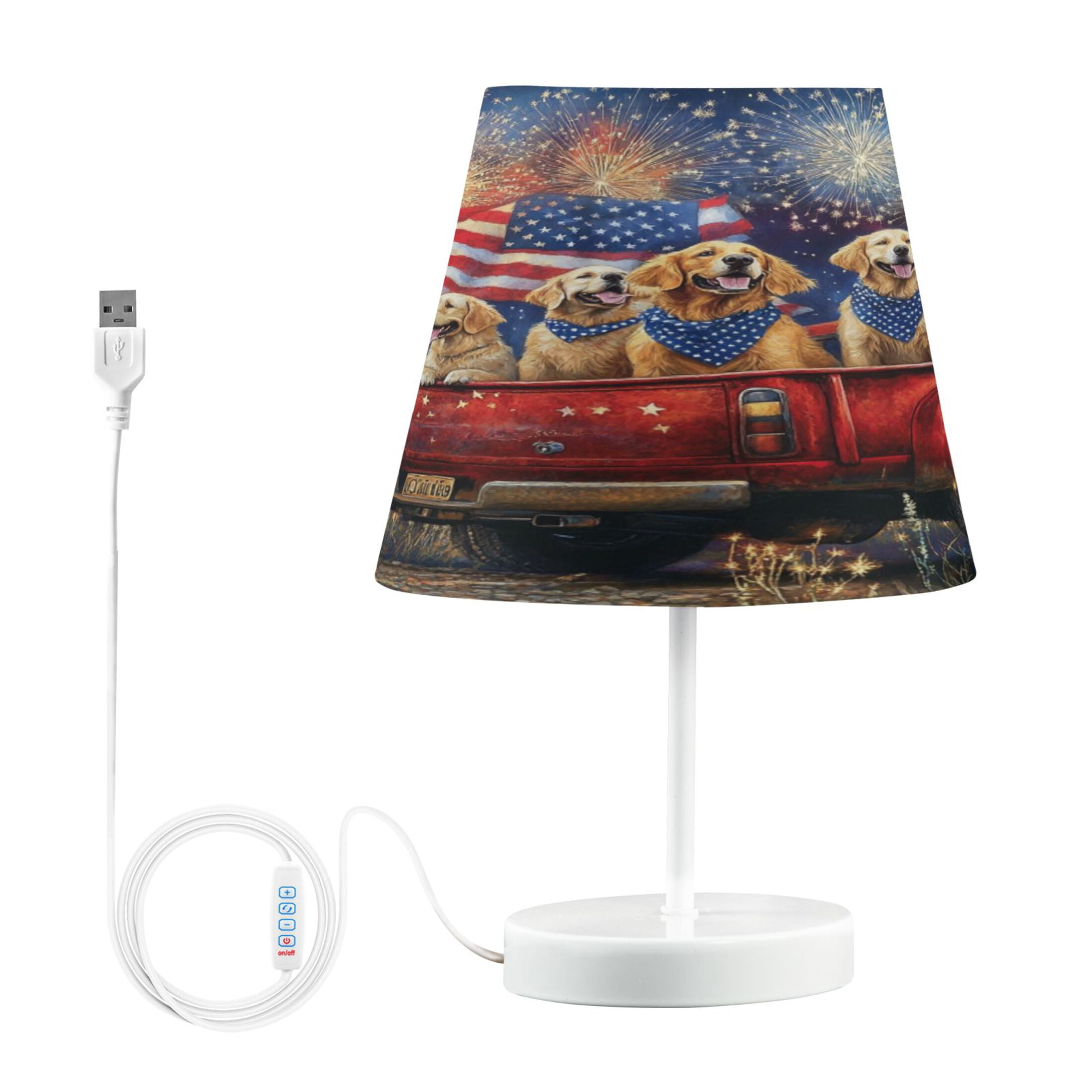 WOBOGO American Fireworks Dogs Truck Table Lamps Bedroom 3-Speed ...