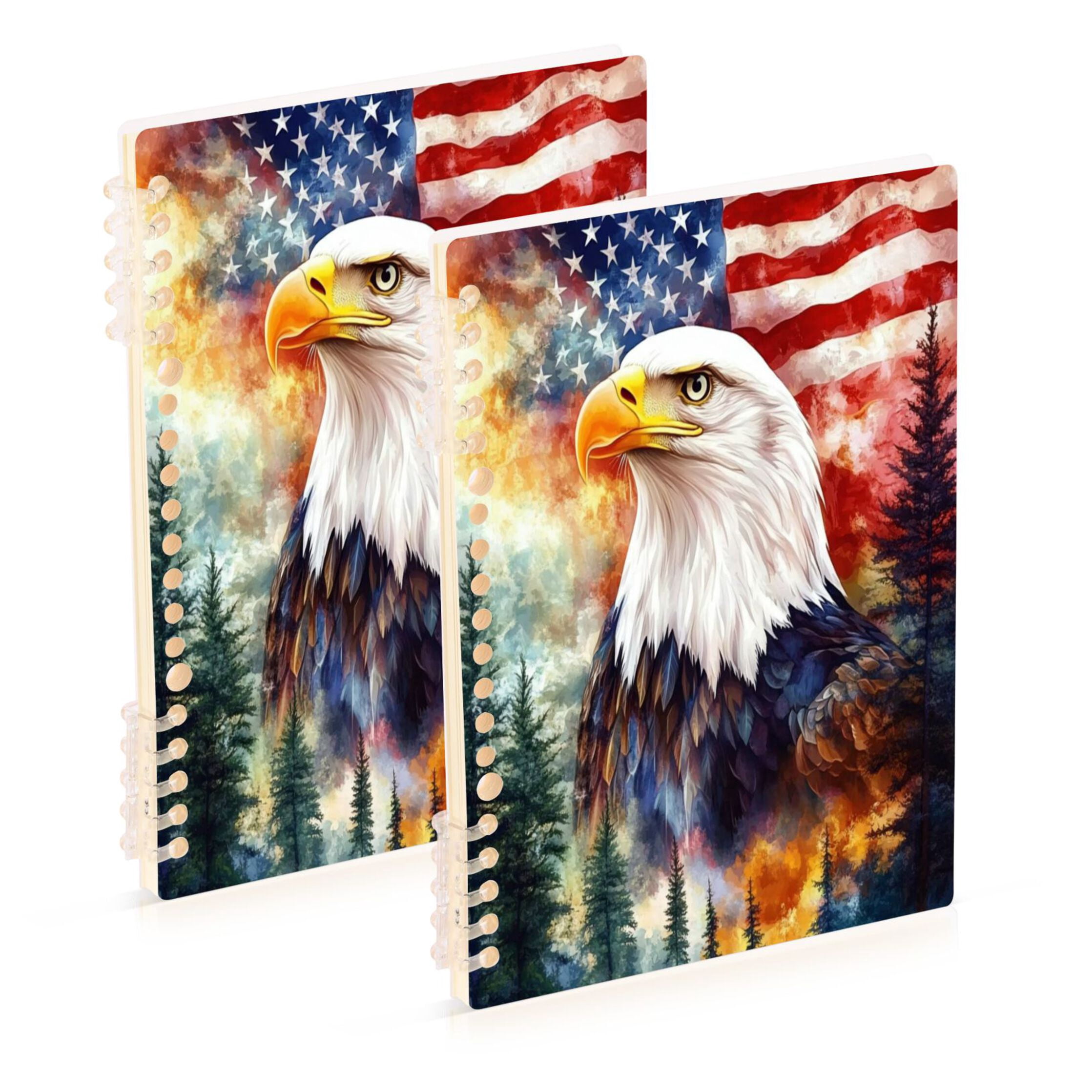 WOBOGO American Flag Eagle Tree Notebook College Horizontal Grid Paper ...