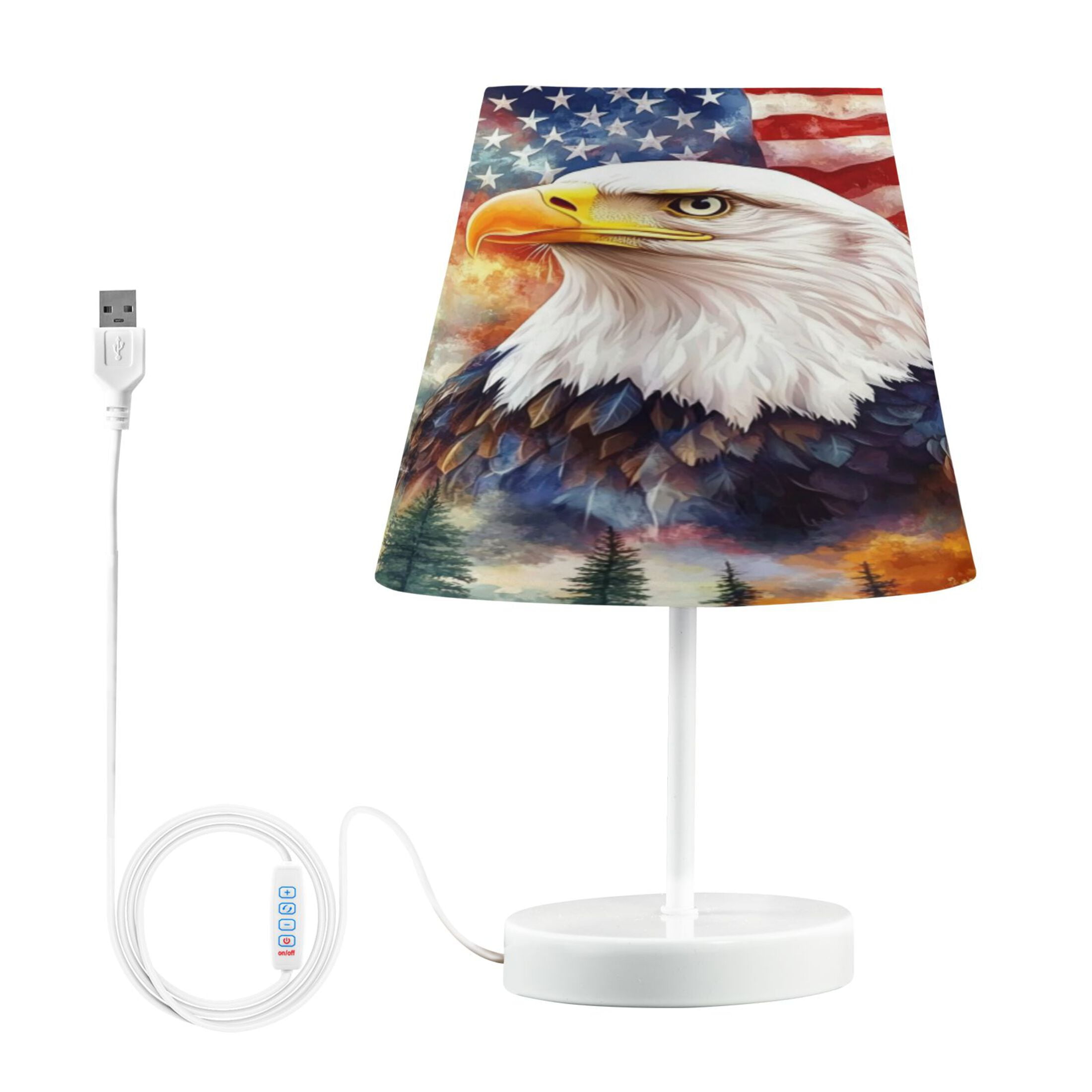 WOBOGO American Flag Eagle Tree Table Lamps Bedroom 3-Speed Dimmable ...