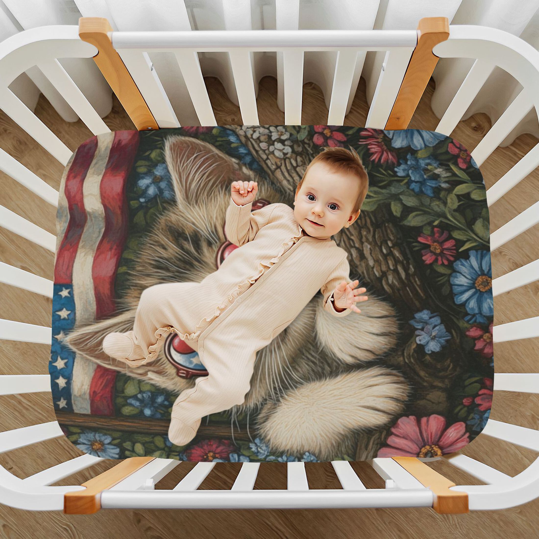 WOBOGO American Flag Floral Cat Baby Crib Sheets Super Soft Microfiber ...