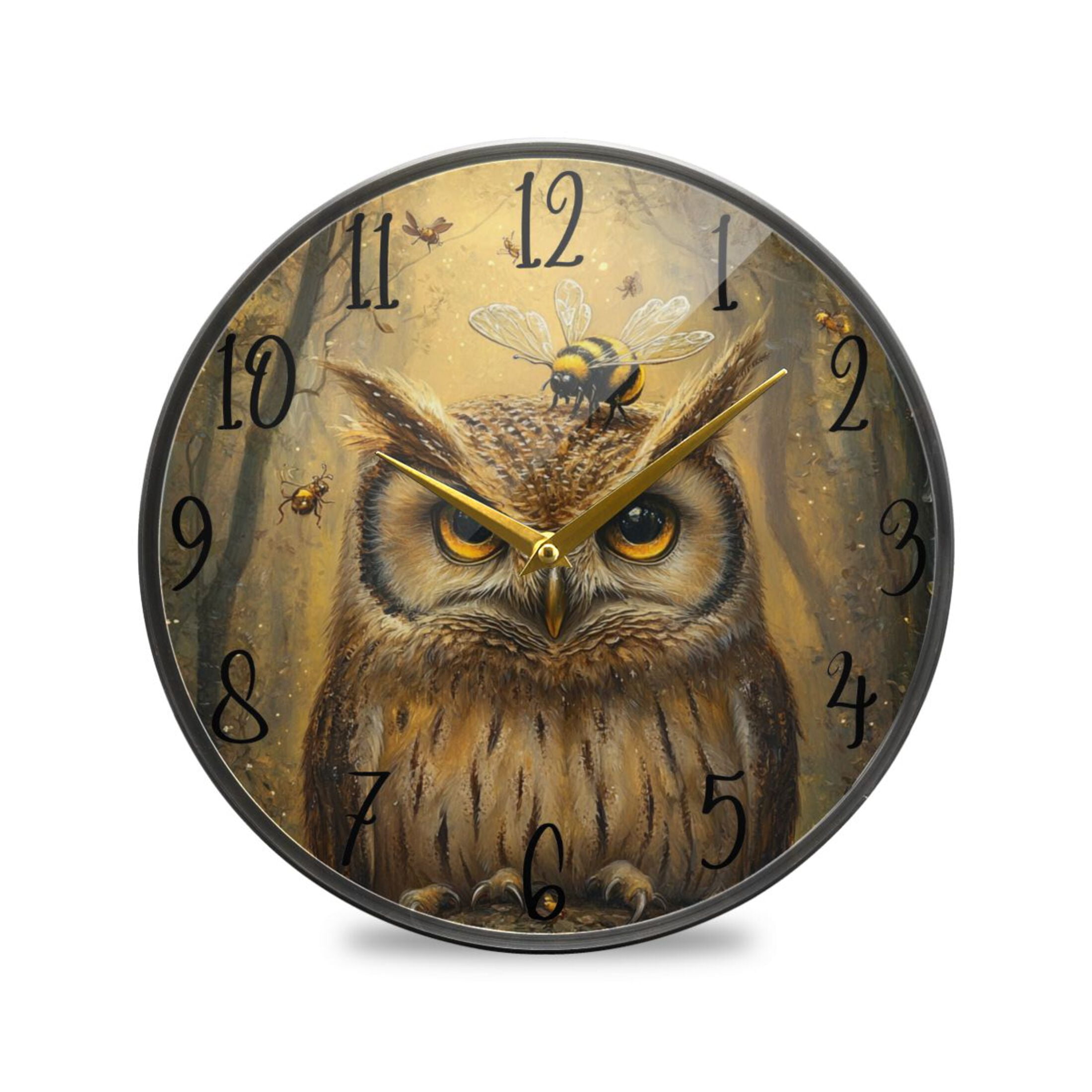 WOBOGO An Owl with Bumblebee Pattern Acrylic Wall Clock Battery ...