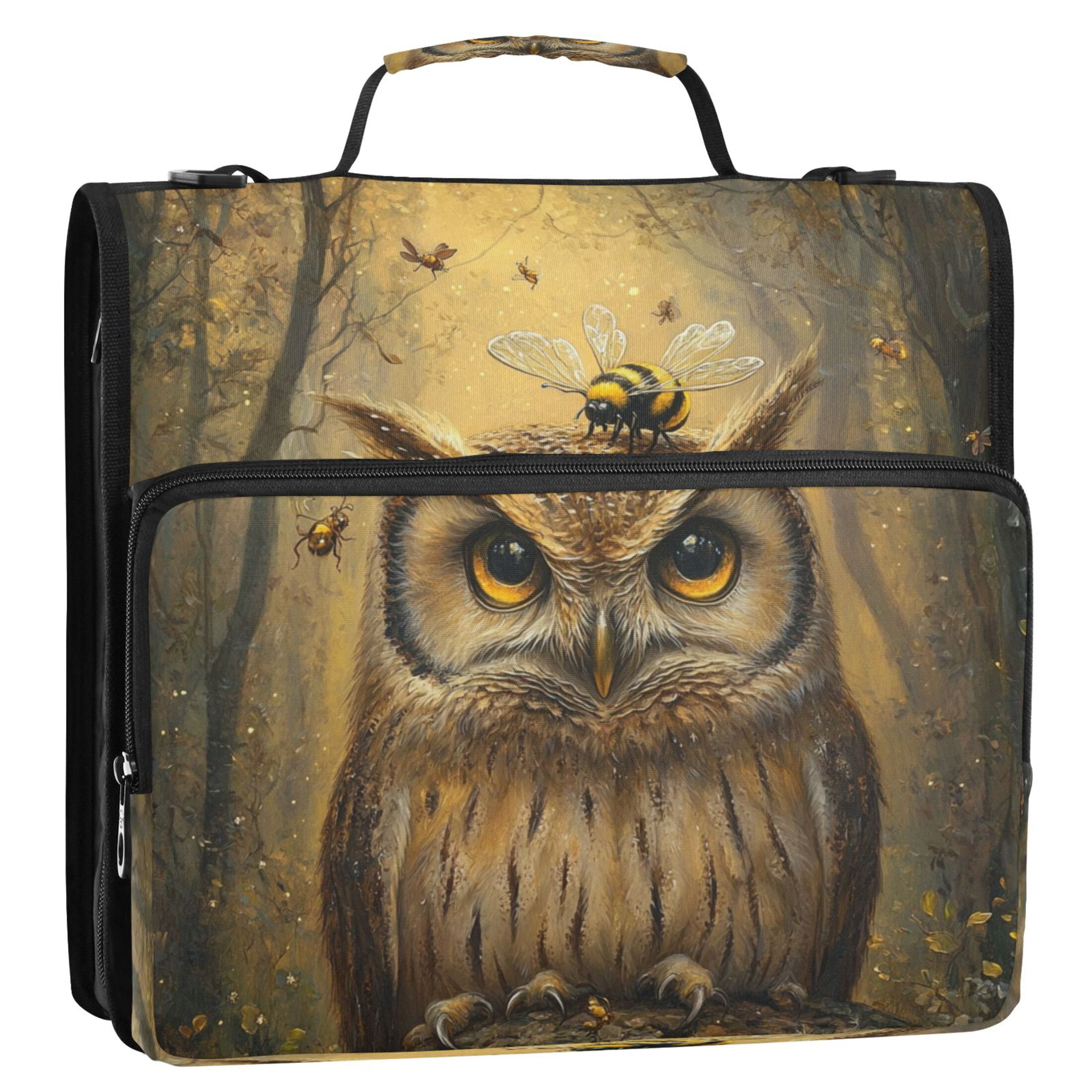 WOBOGO An Owl with Bumblebee Pattern Ring Binder Bag 1.5in Folder ...