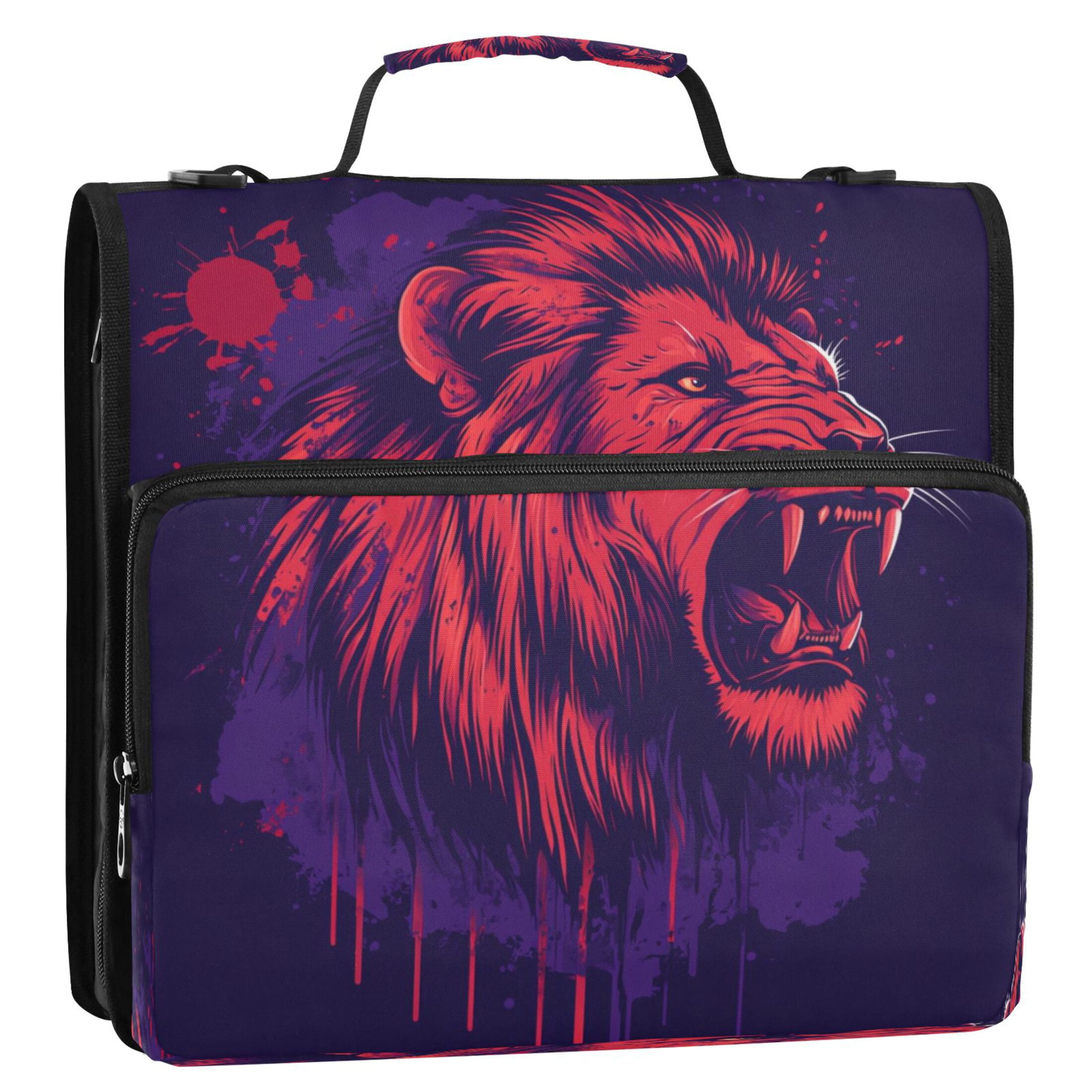 WOBOGO Angry Red Lion Pattern Ring Binder Bag 1.5in Folder Organizer ...