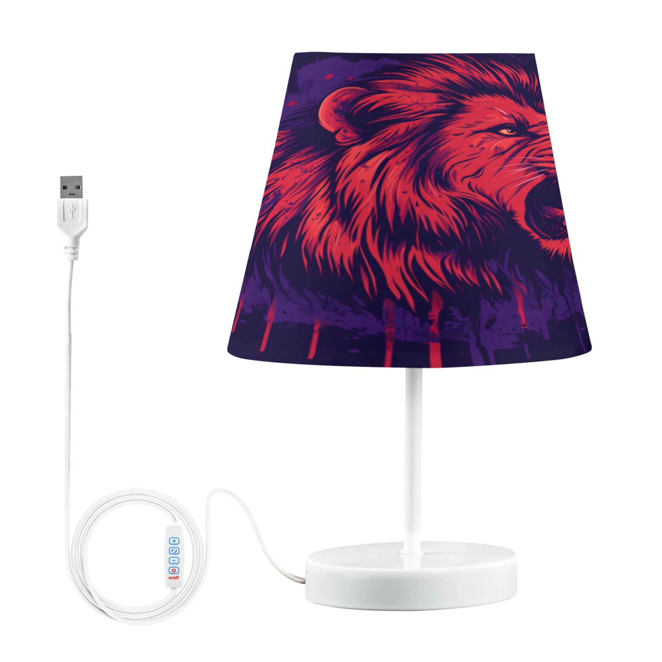 WOBOGO Angry Red Lion Pattern Table Lamps Bedroom 3-Speed Dimmable Farm ...