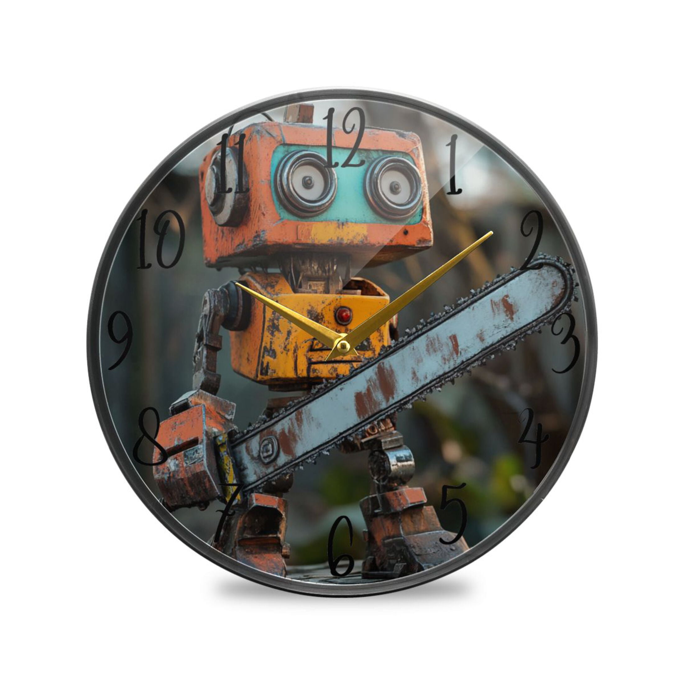 WOBOGO Animated Chainsaw Robot Acrylic Wall Clock Battery Operated 11 ...