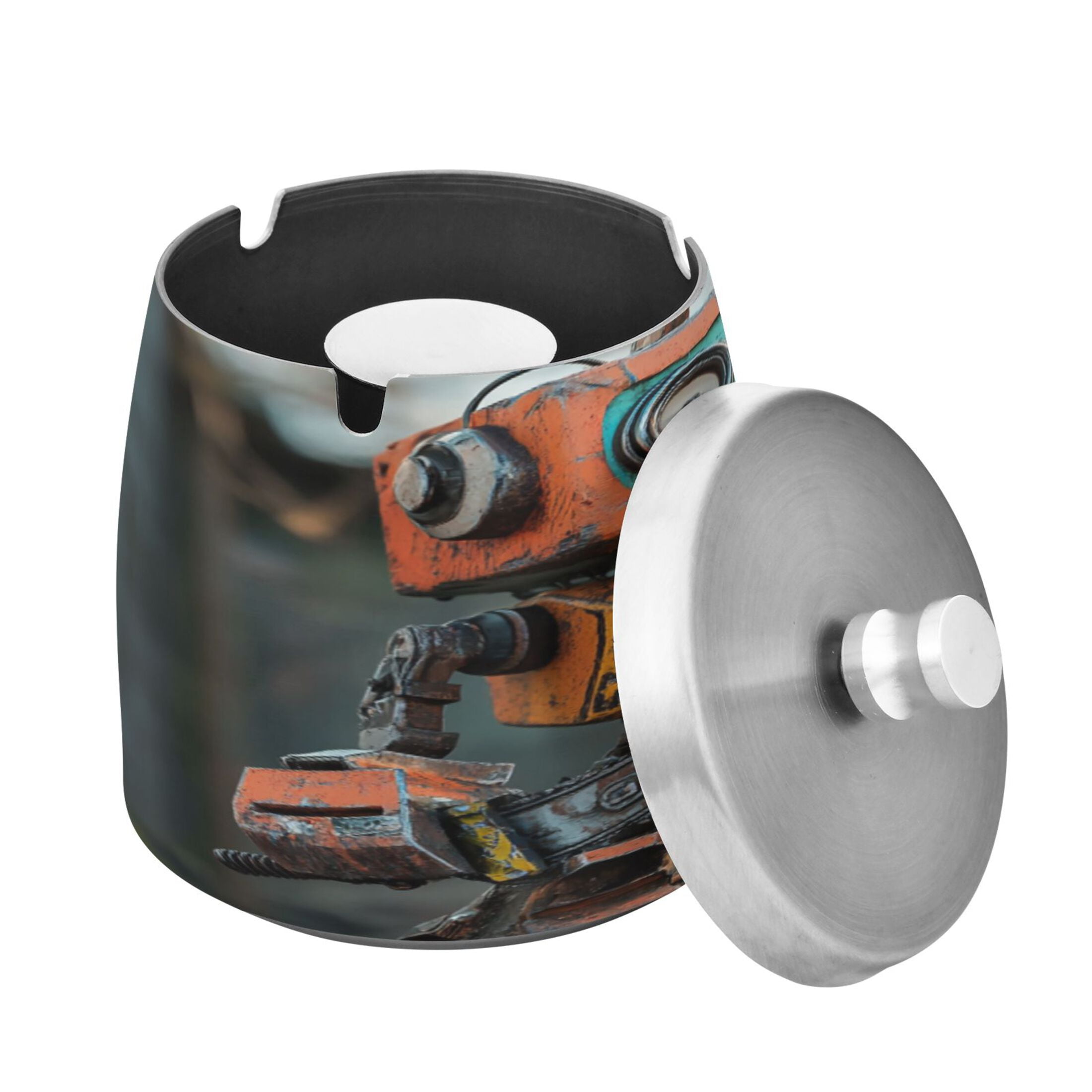 WOBOGO Animated Chainsaw Robot Ashtray with Lid Stainless Steel ...