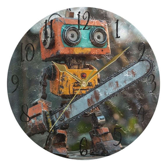 WOBOGO Animated Chainsaw Robot Wall Clock 10in Silent Mechanism Battery ...