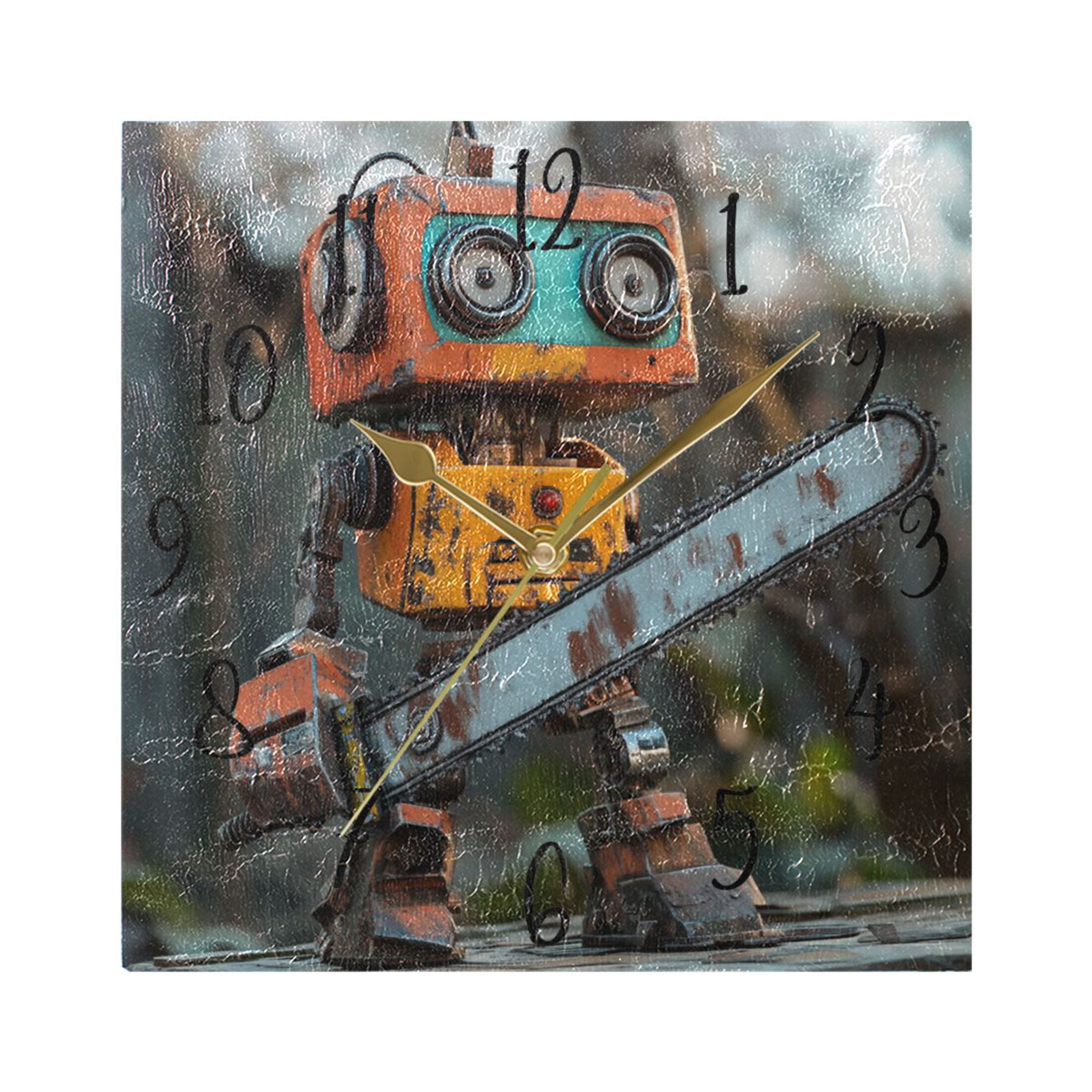 WOBOGO Animated Chainsaw Robot Wall Clock 7.78 Inch Battery Operated ...