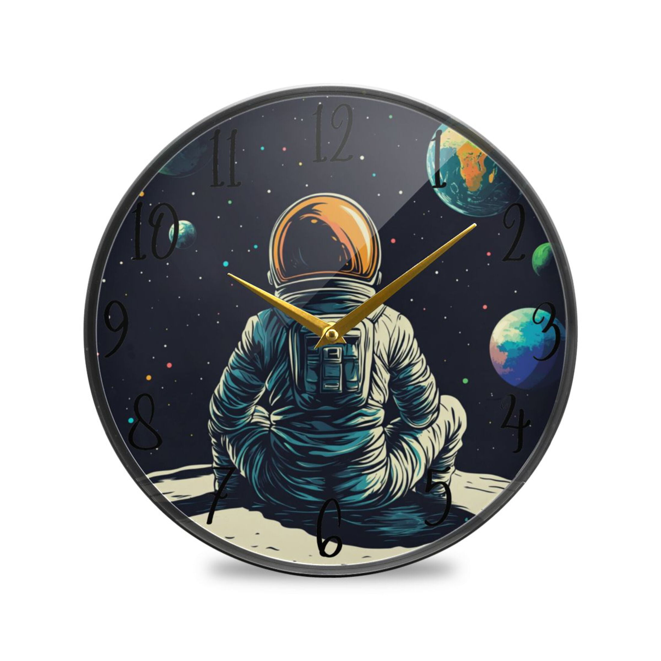 WOBOGO Astronaut Sitting on The Moon Acrylic Wall Clock Battery Operated 9.5in Silent No Tick ...