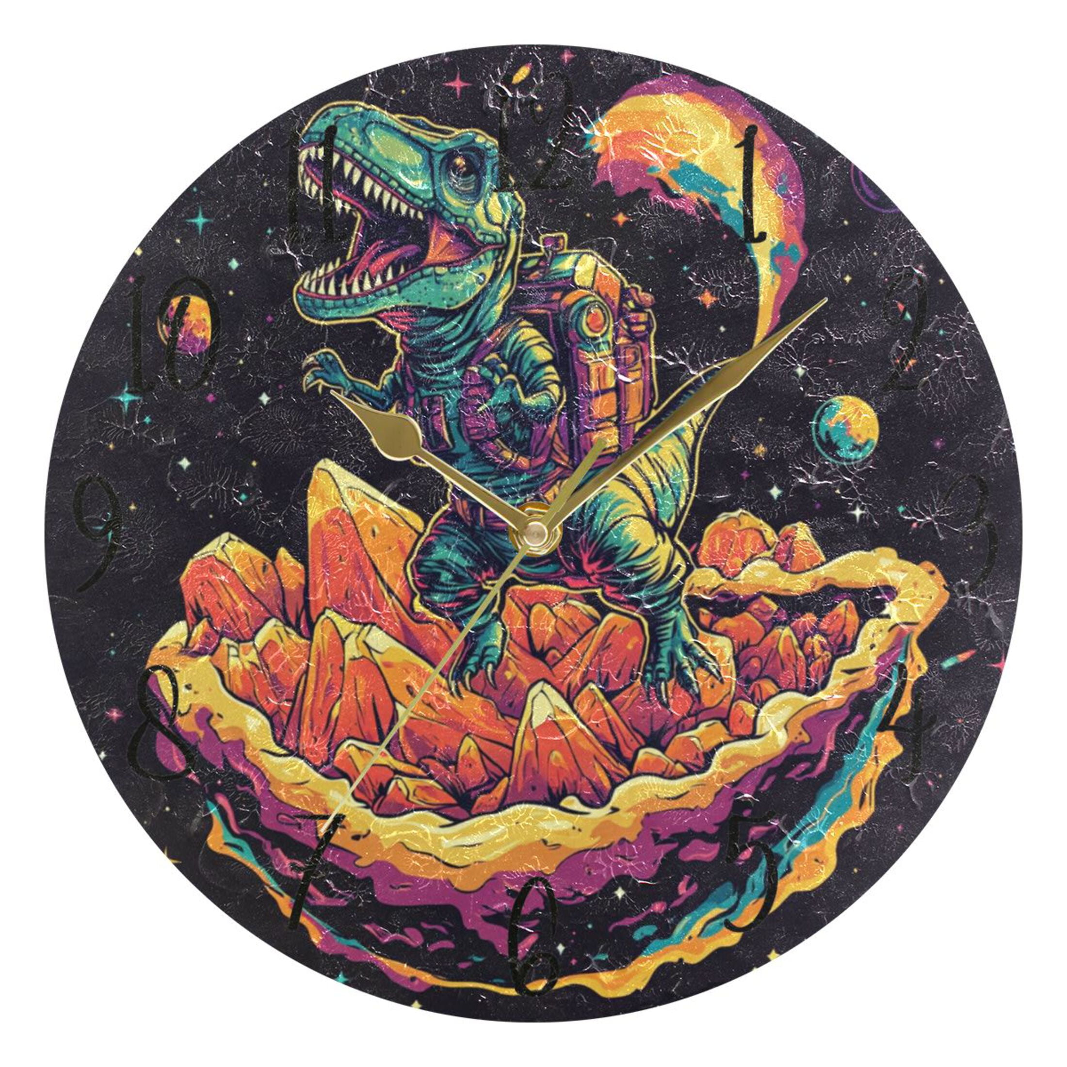 WOBOGO Astronaut Tyrannosaurus Rex Wall Clock 10in Silent Mechanism ...
