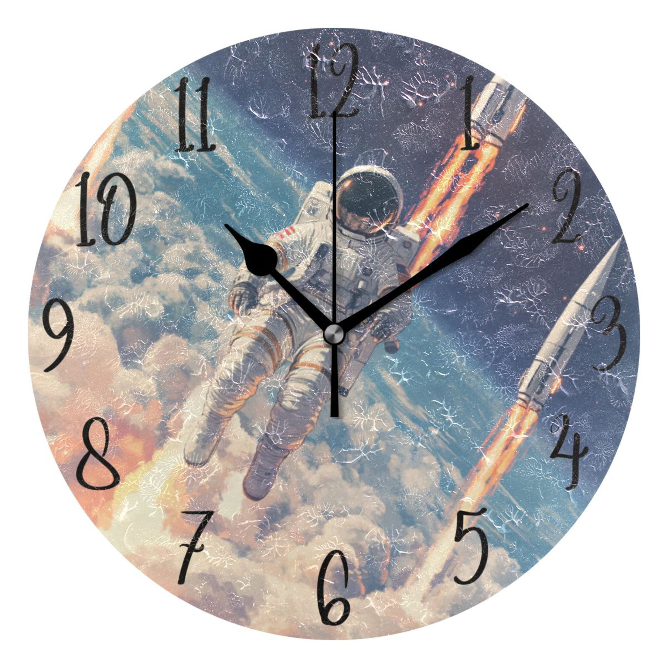 WOBOGO Astronauts Fly Into Space Wall Clock 10in Silent Mechanism ...