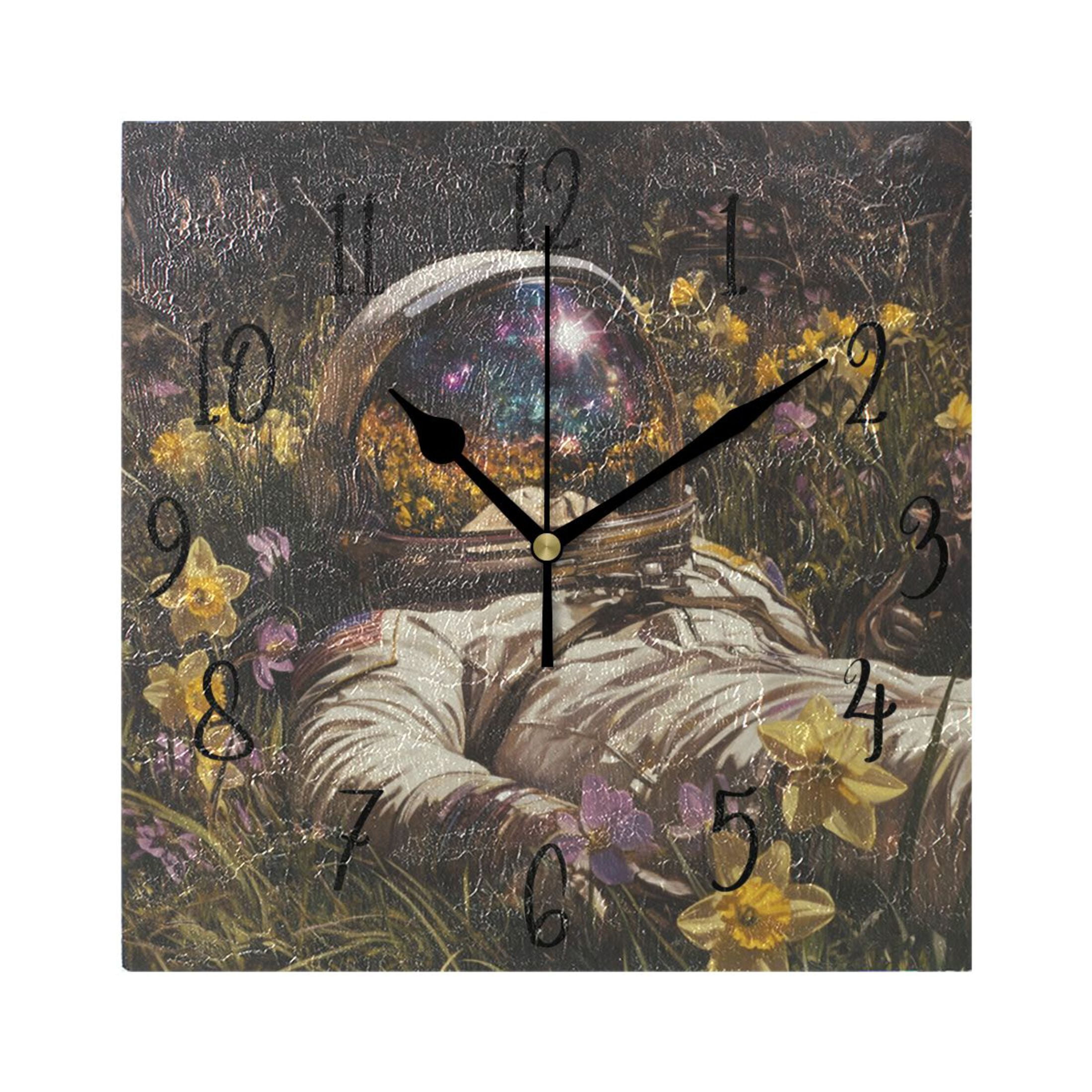WOBOGO Astronauts in The Sea Of Flowers Wall Clock 7.78 Inch Battery ...