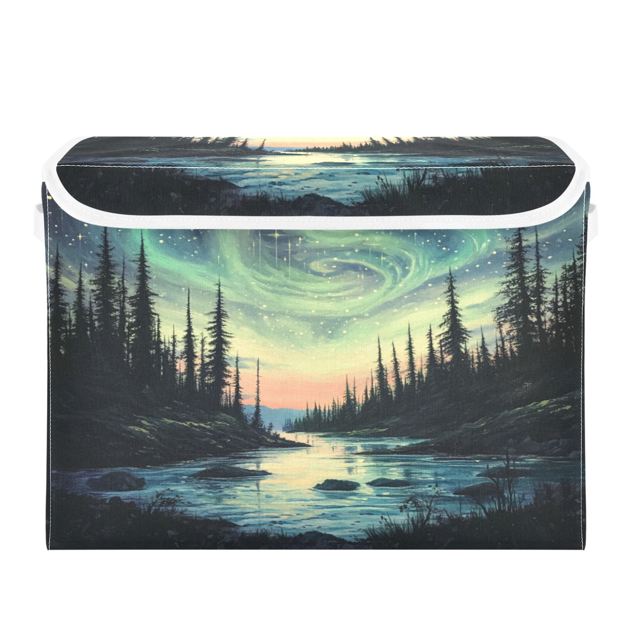WOBOGO Aurora Large Collapsible Storage Box Flip Lid Fabric Decorative ...