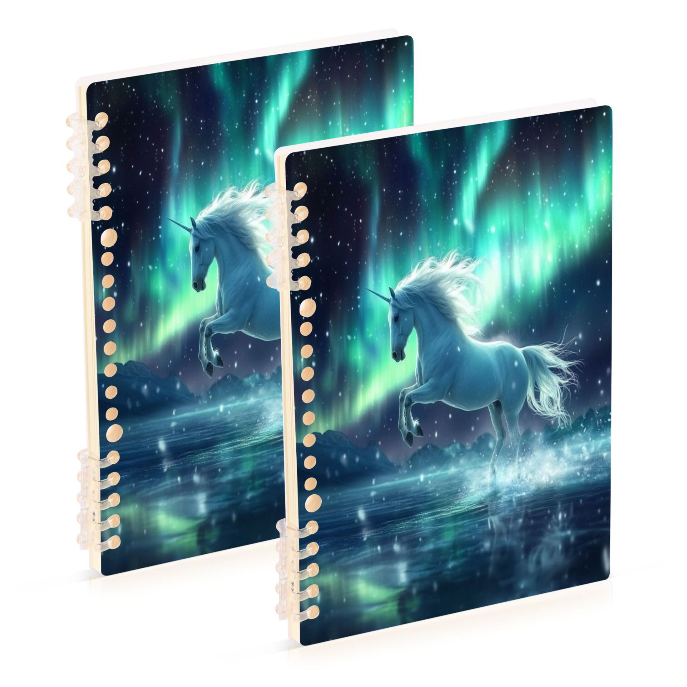 WOBOGO Aurora White Horse Pattern Notebook College Horizontal Grid ...