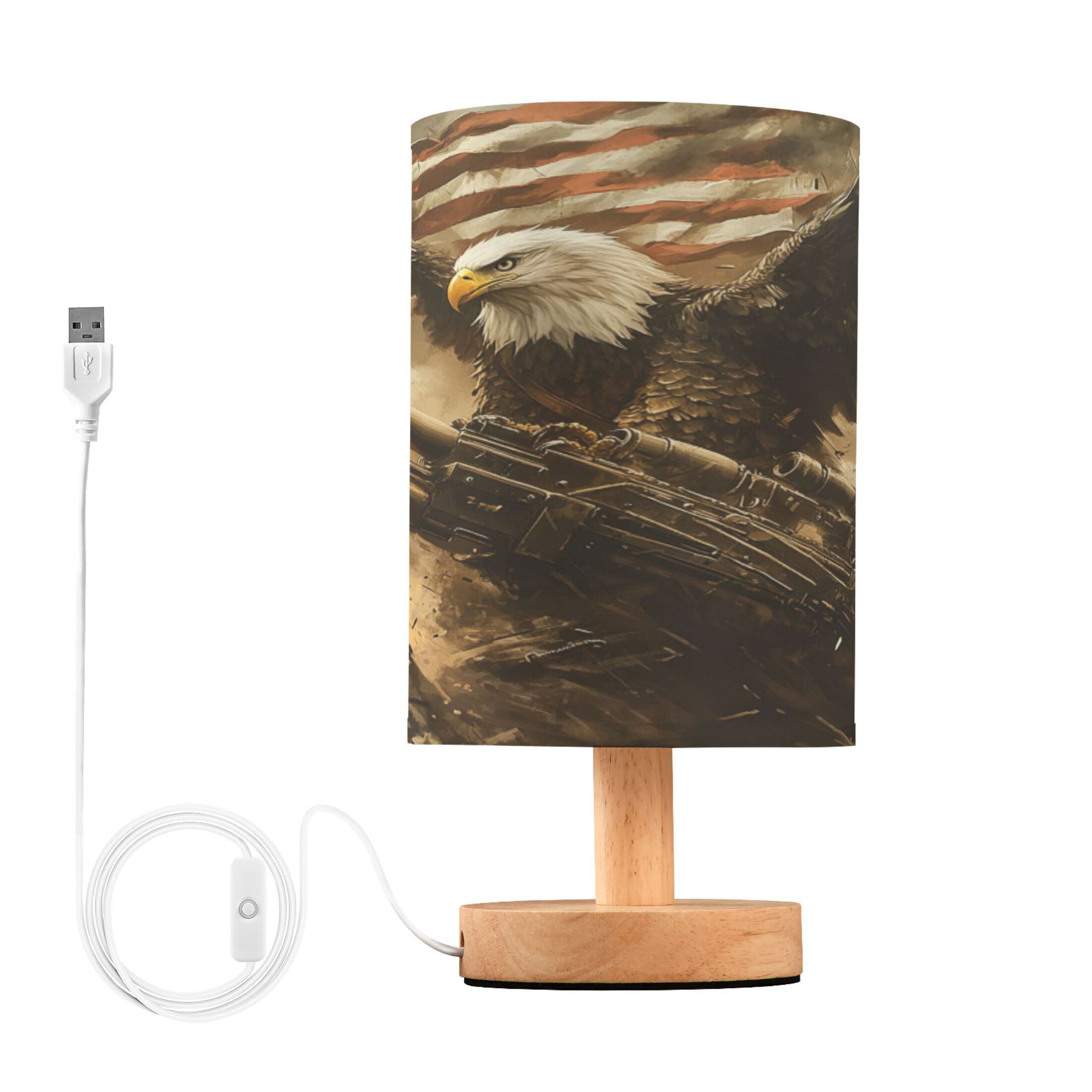 WOBOGO Bald Eagle Cannon Bedroom Table Lamp USB Power Connector Wooden ...