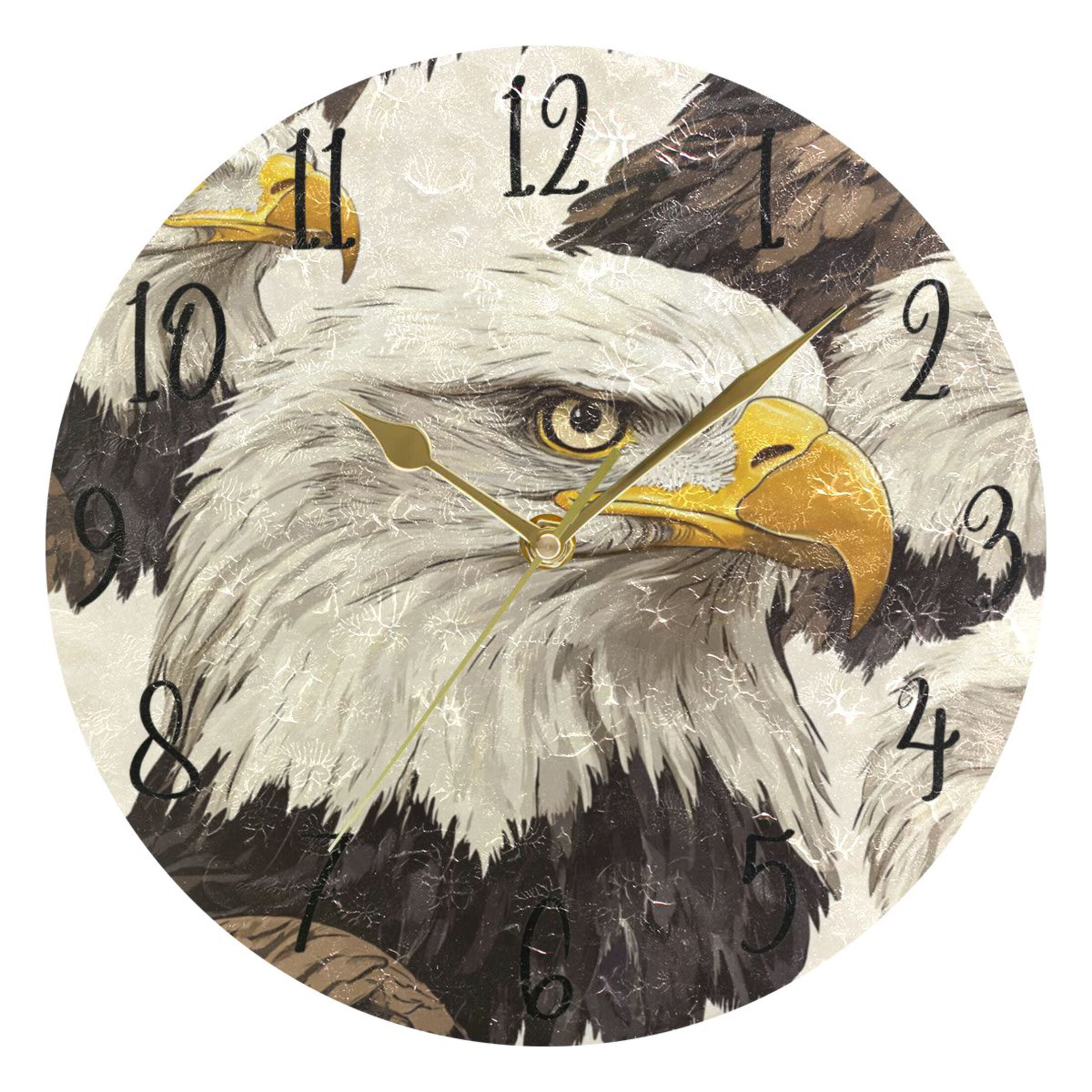 WOBOGO Bald Eagle Wall Clock 10in Silent Mechanism Battery Operated ...
