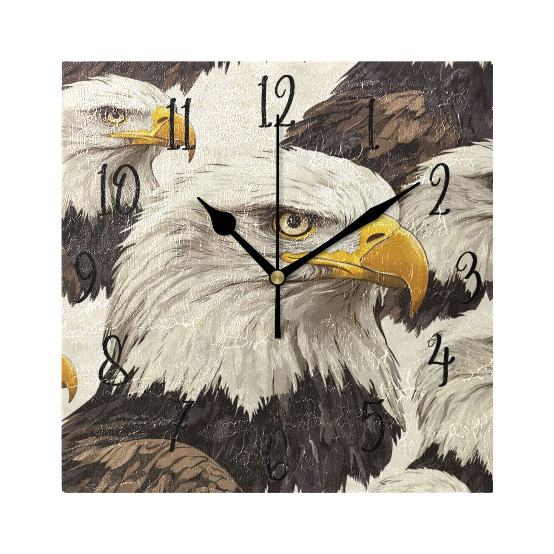 WOBOGO Bald Eagle Wall Clock 7.78 Inch Battery Operated Silent Unit ...