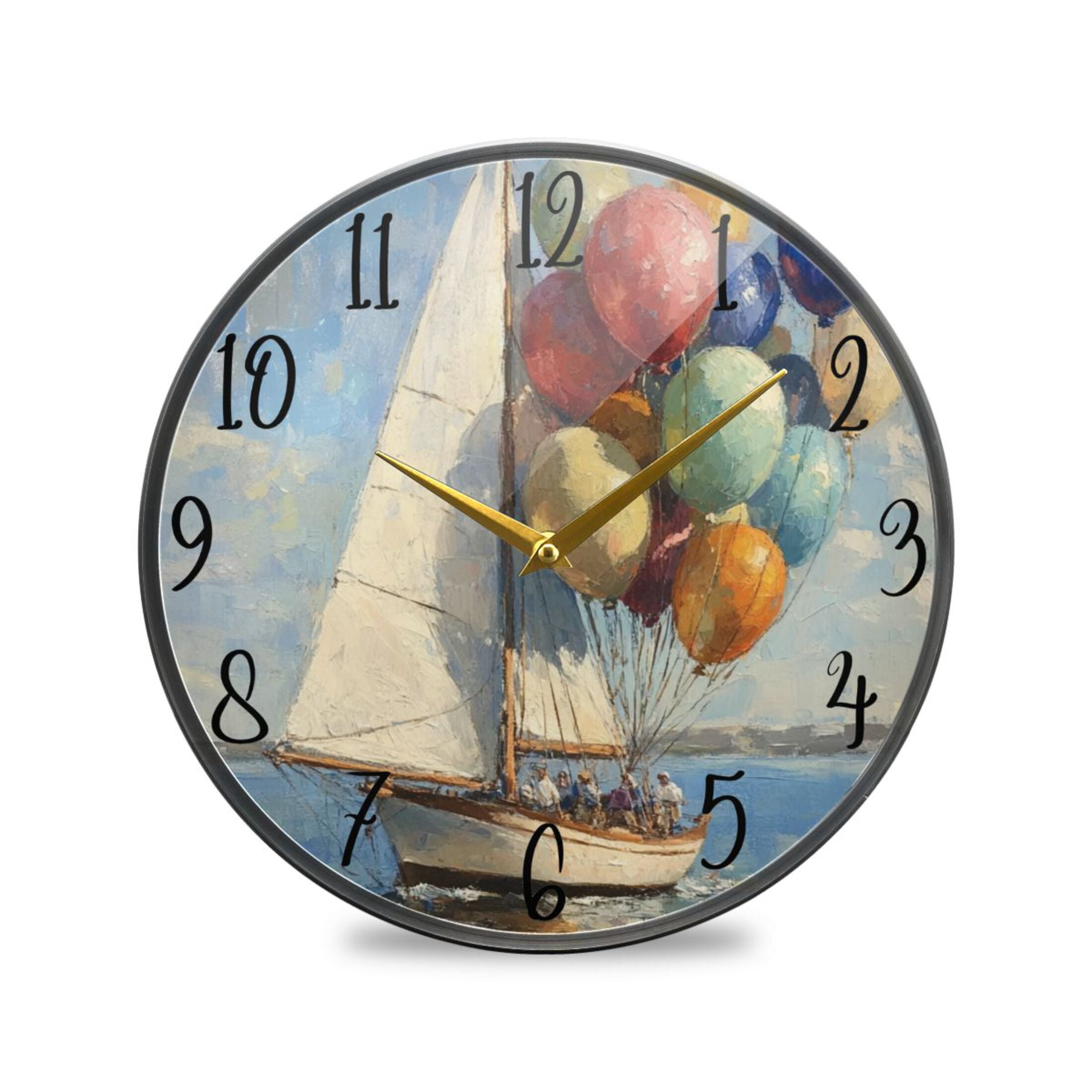 WOBOGO Balloon Sailing Acrylic Wall Clock Battery Operated 9.5in Silent ...