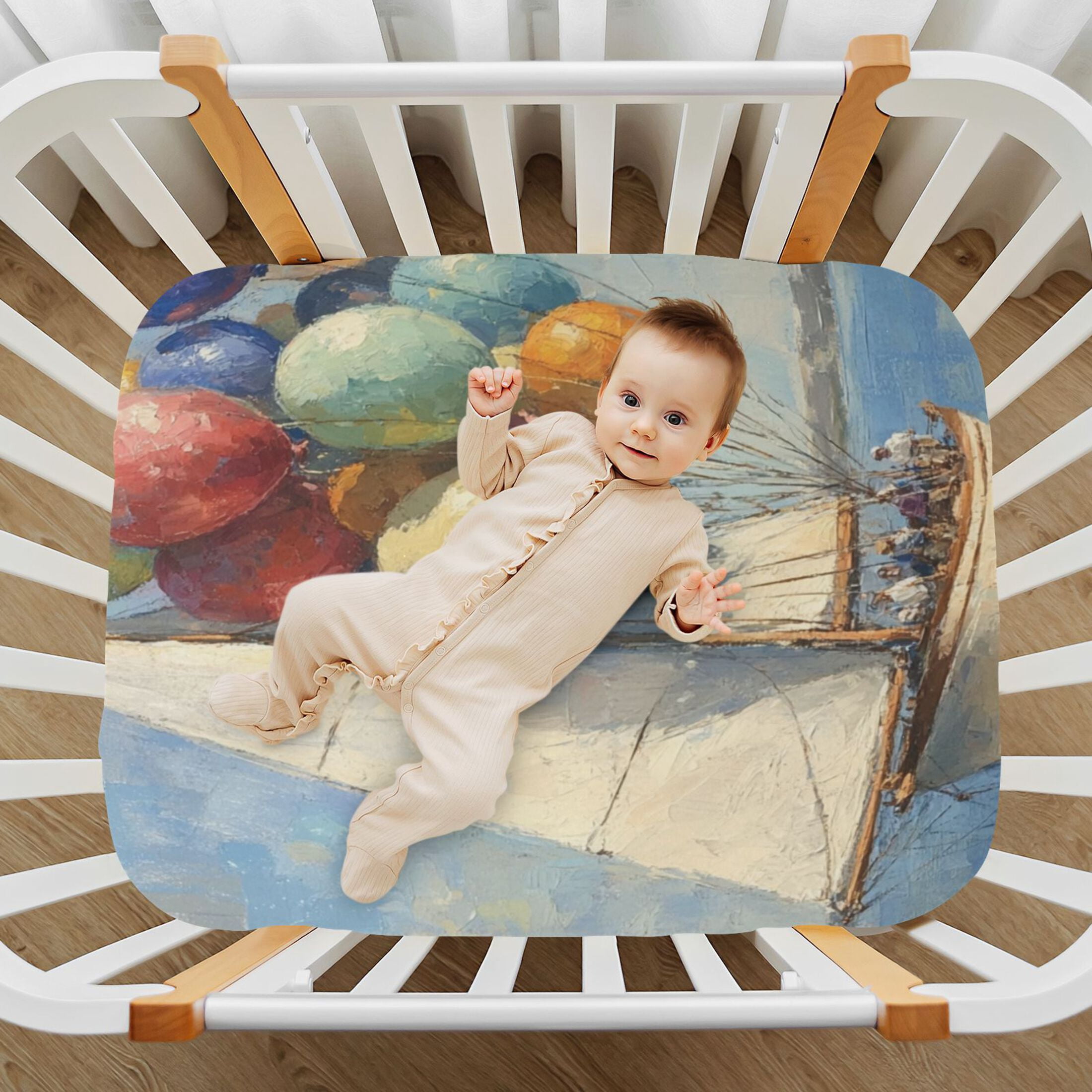 WOBOGO Balloon Sailing Baby Crib Sheets Super Soft Microfiber Playard ...