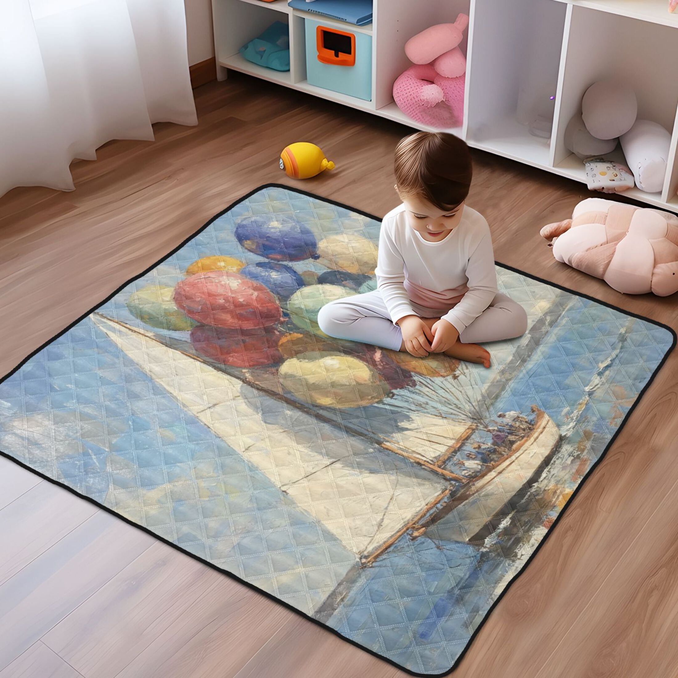 WOBOGO Balloon Sailing Baby Playmats Extra Large Waterproof Rollable ...