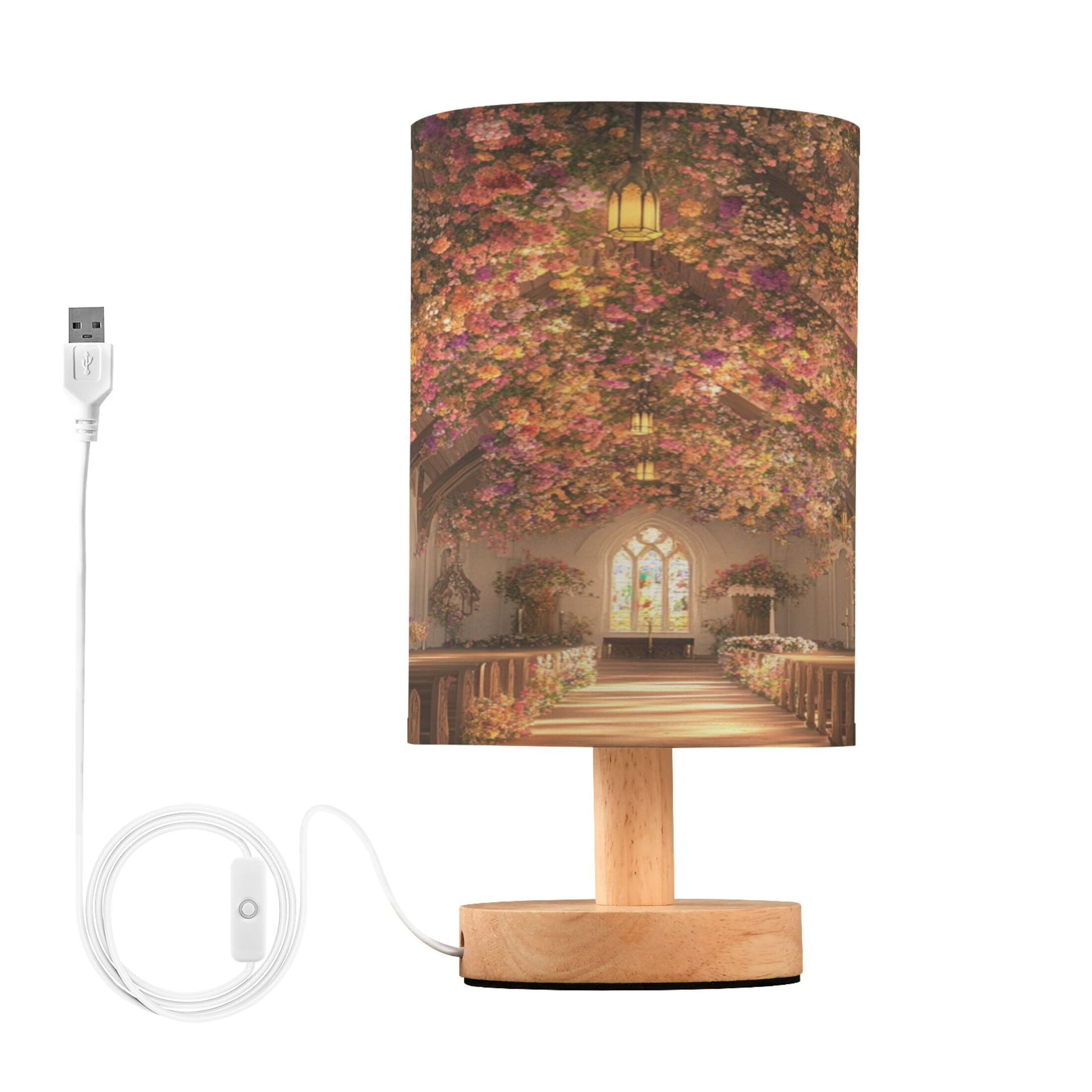 WOBOGO Beautiful Church Bedroom Table Lamp USB Power Connector Wooden ...