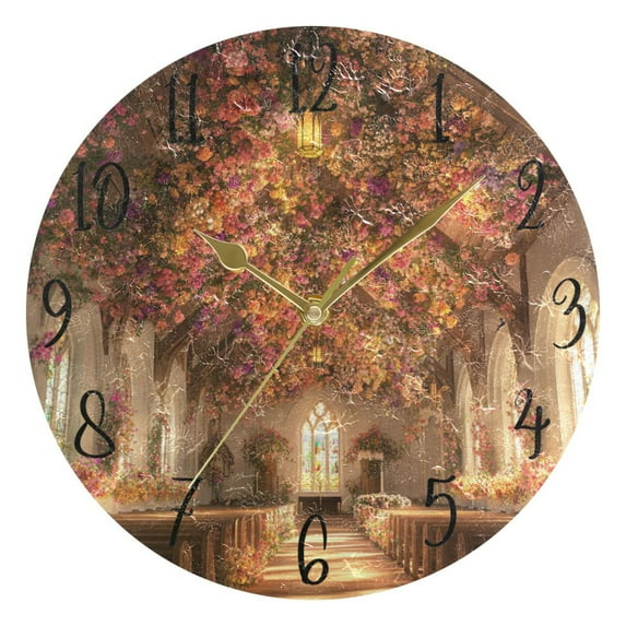 WOBOGO Beautiful Church Wall Clock 10in Silent Mechanism Battery ...