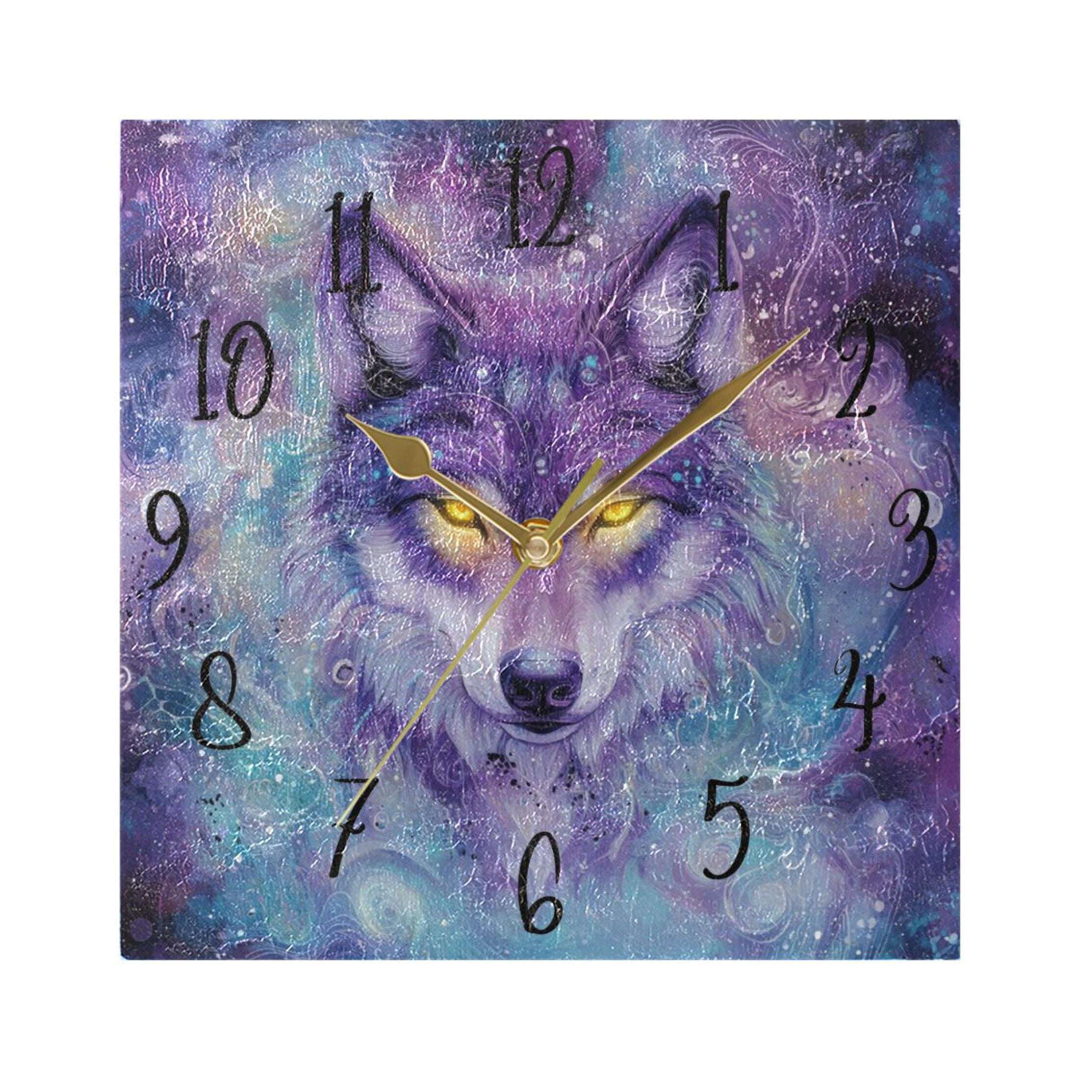 WOBOGO Beautiful Fantasy Wolf Wall Clock 7.78 Inch Battery Operated Silent Unit Square Rustic ...