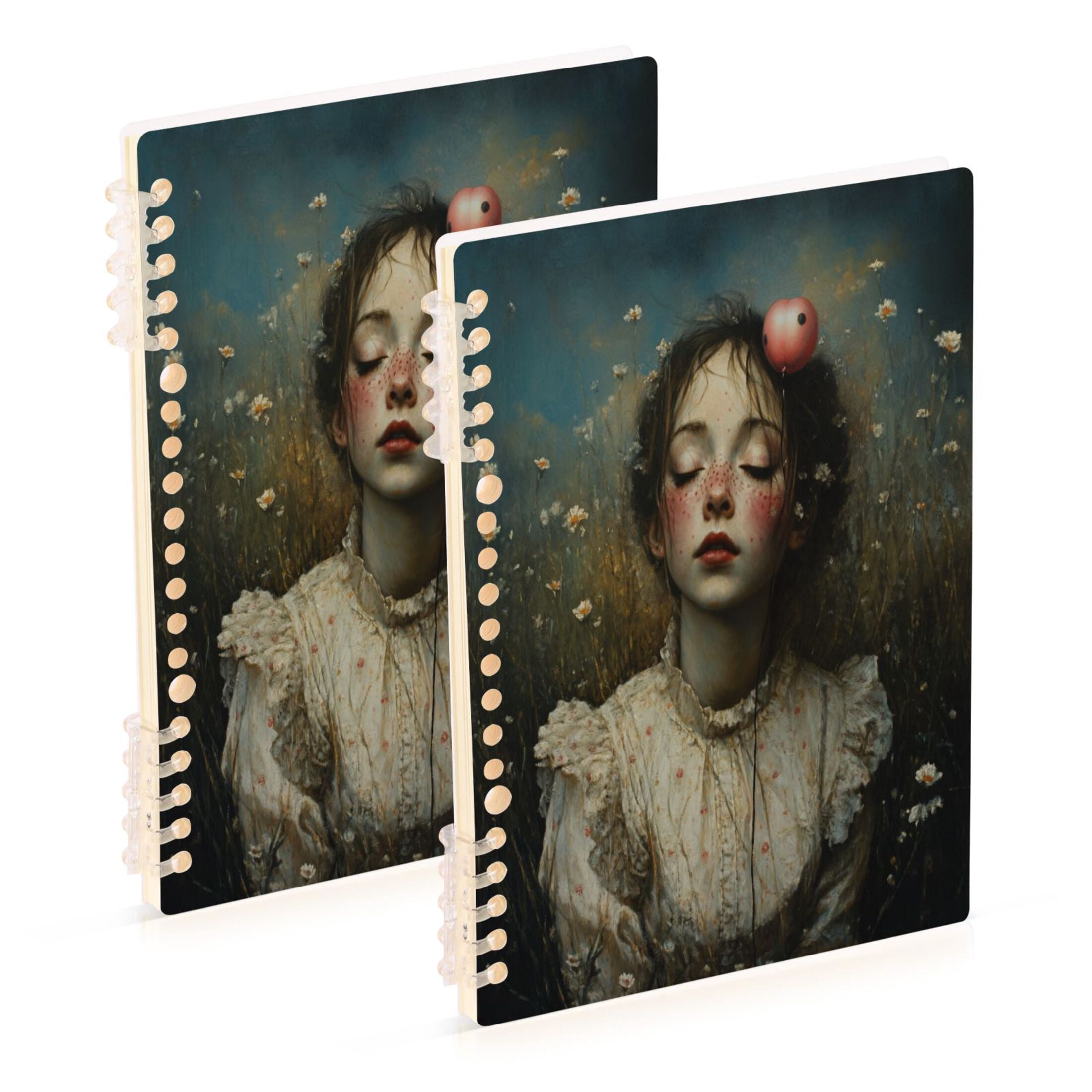 WOBOGO Beautiful Lass Notebook College Horizontal Grid Paper Ink Spill ...
