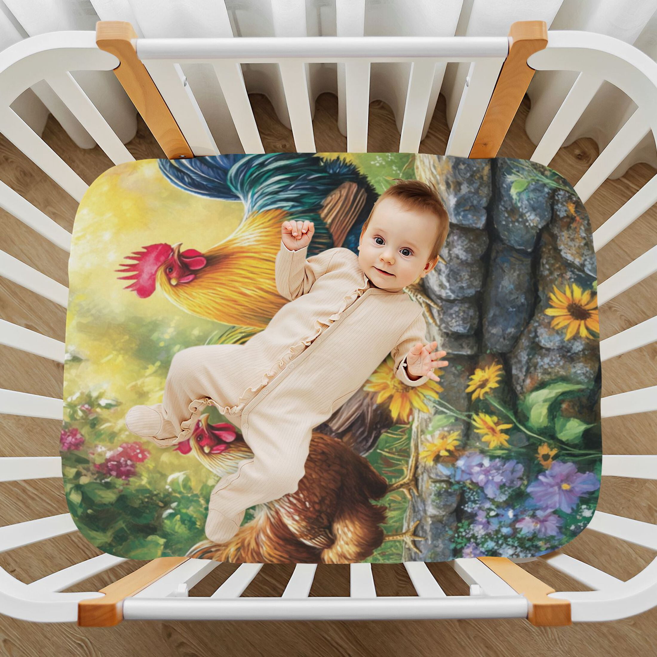 WOBOGO Beautiful Rooster Baby Crib Sheets Super Soft Microfiber Playard ...
