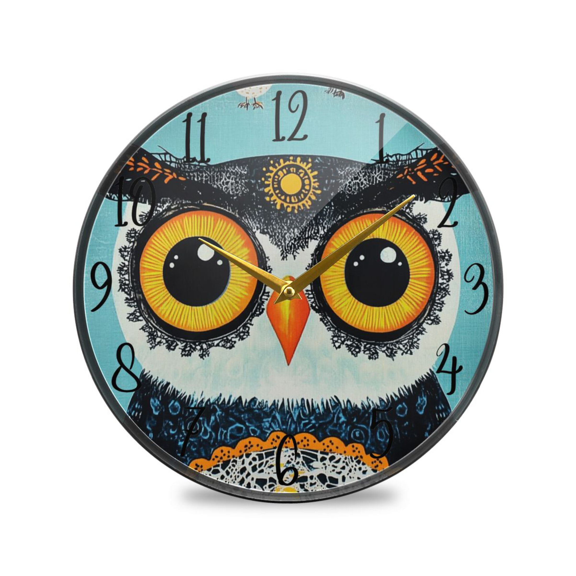 WOBOGO Big Head Owl Acrylic Wall Clock Battery Operated 9.5in Silent No ...