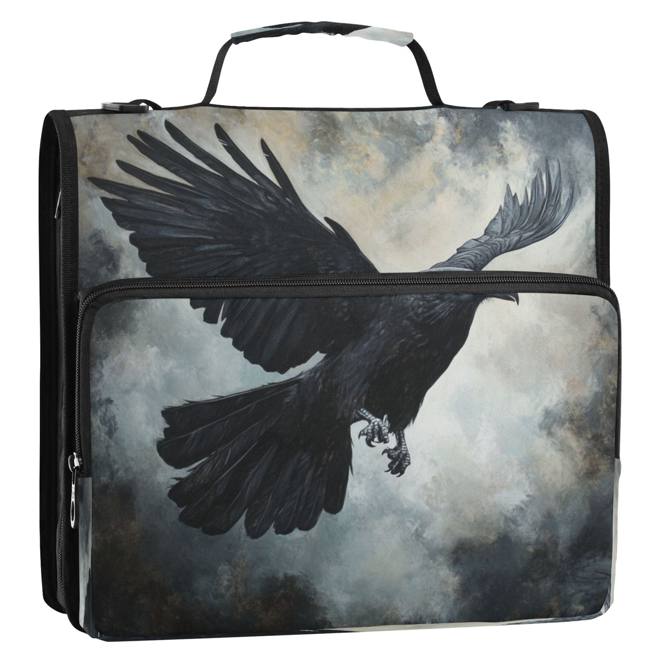 WOBOGO Black Bird Ring Binder Bag 1.5in Folder Organizer with Shoulder ...