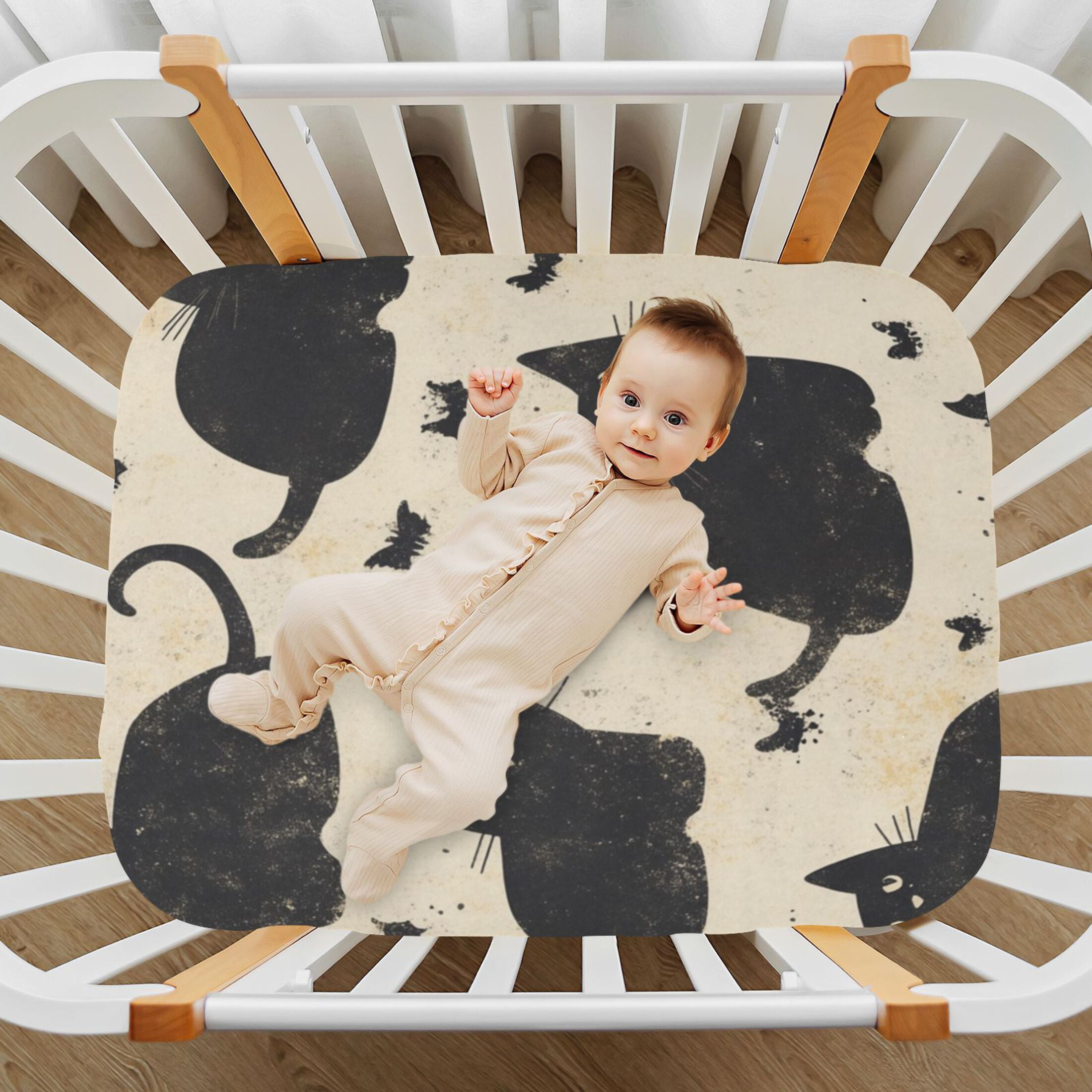 WOBOGO Black Cat Baby Crib Sheets Super Soft Microfiber Playard Sheet ...