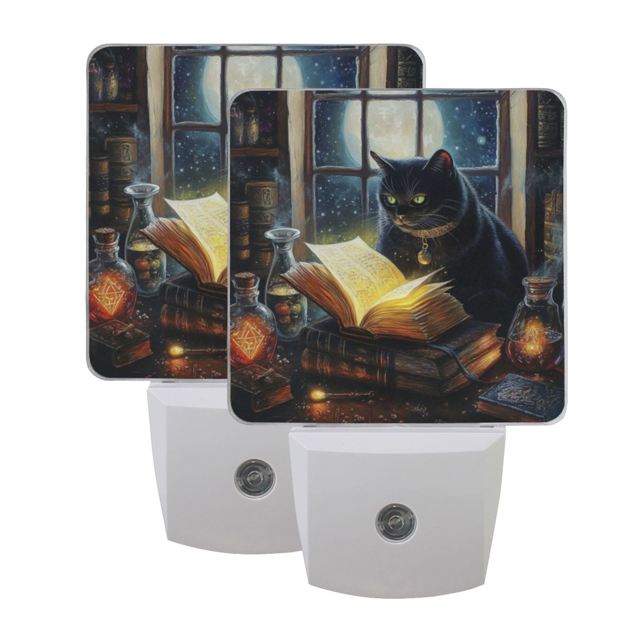 WOBOGO Black Cat Magic Room LED Night Light 2 Pcs Set 0.5 Watt Wall ...