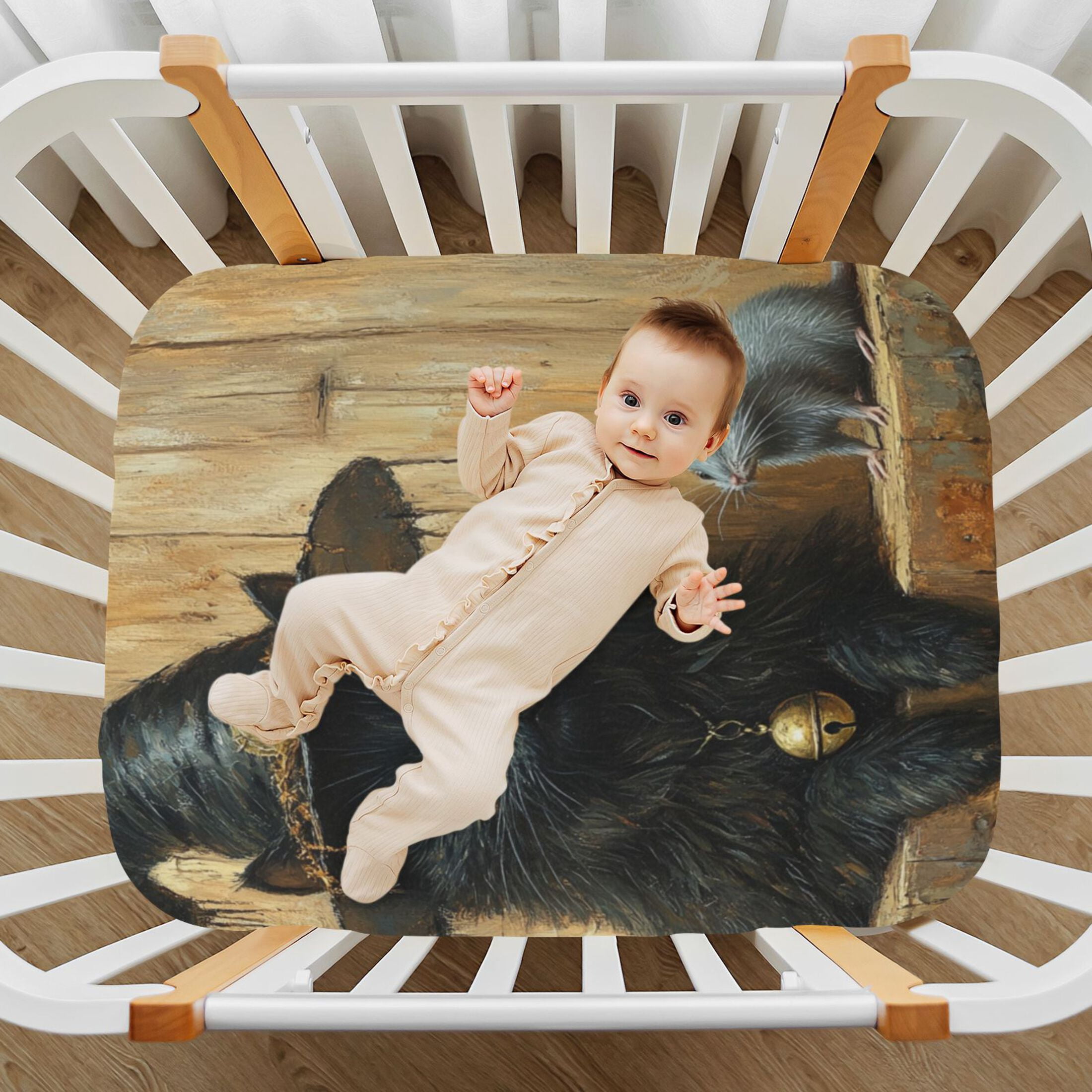 WOBOGO Black Cat Meet Gray Mouse Baby Crib Sheets Super Soft Microfiber ...