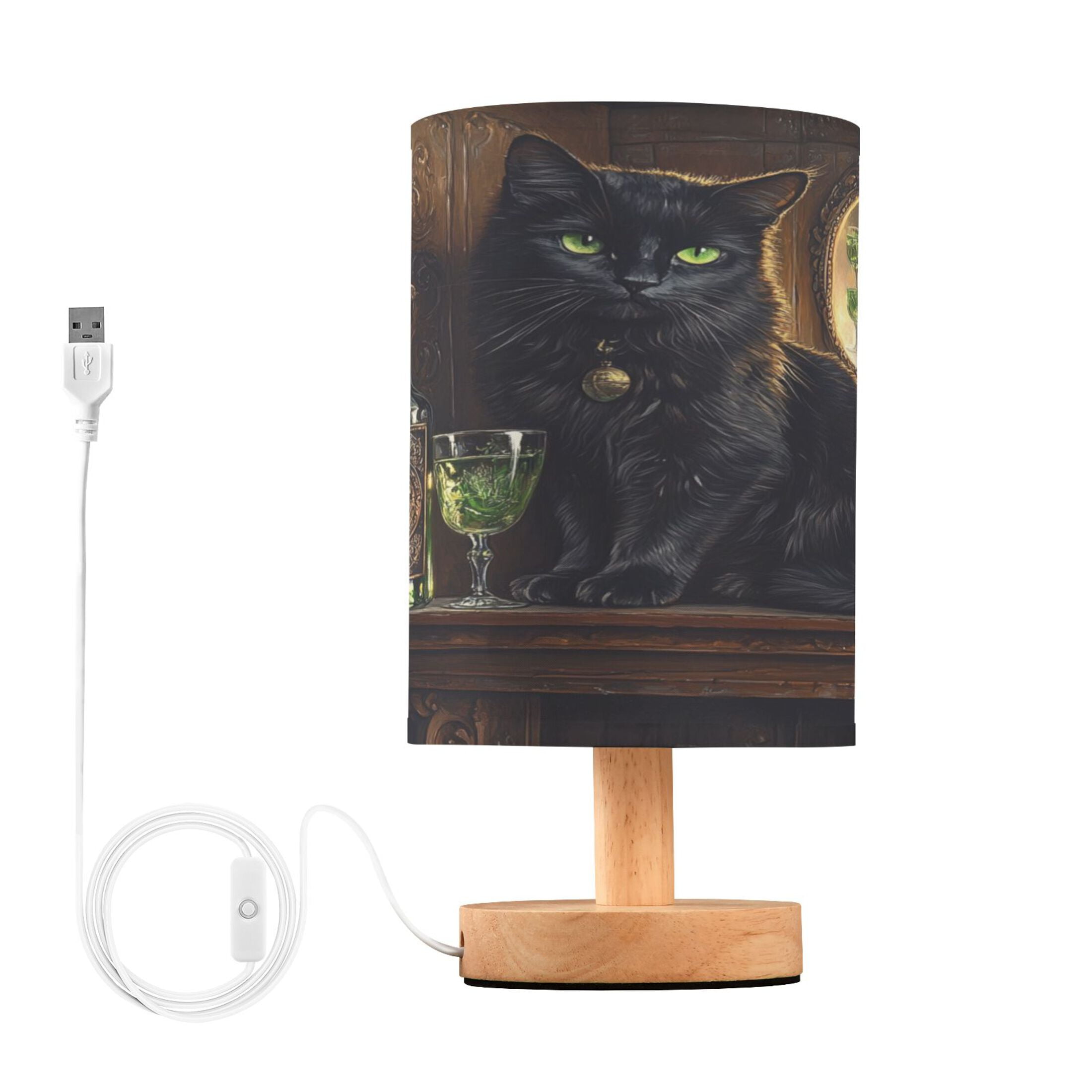 WOBOGO Black Cat with Absinthe Bedroom Table Lamp USB Power Connector ...
