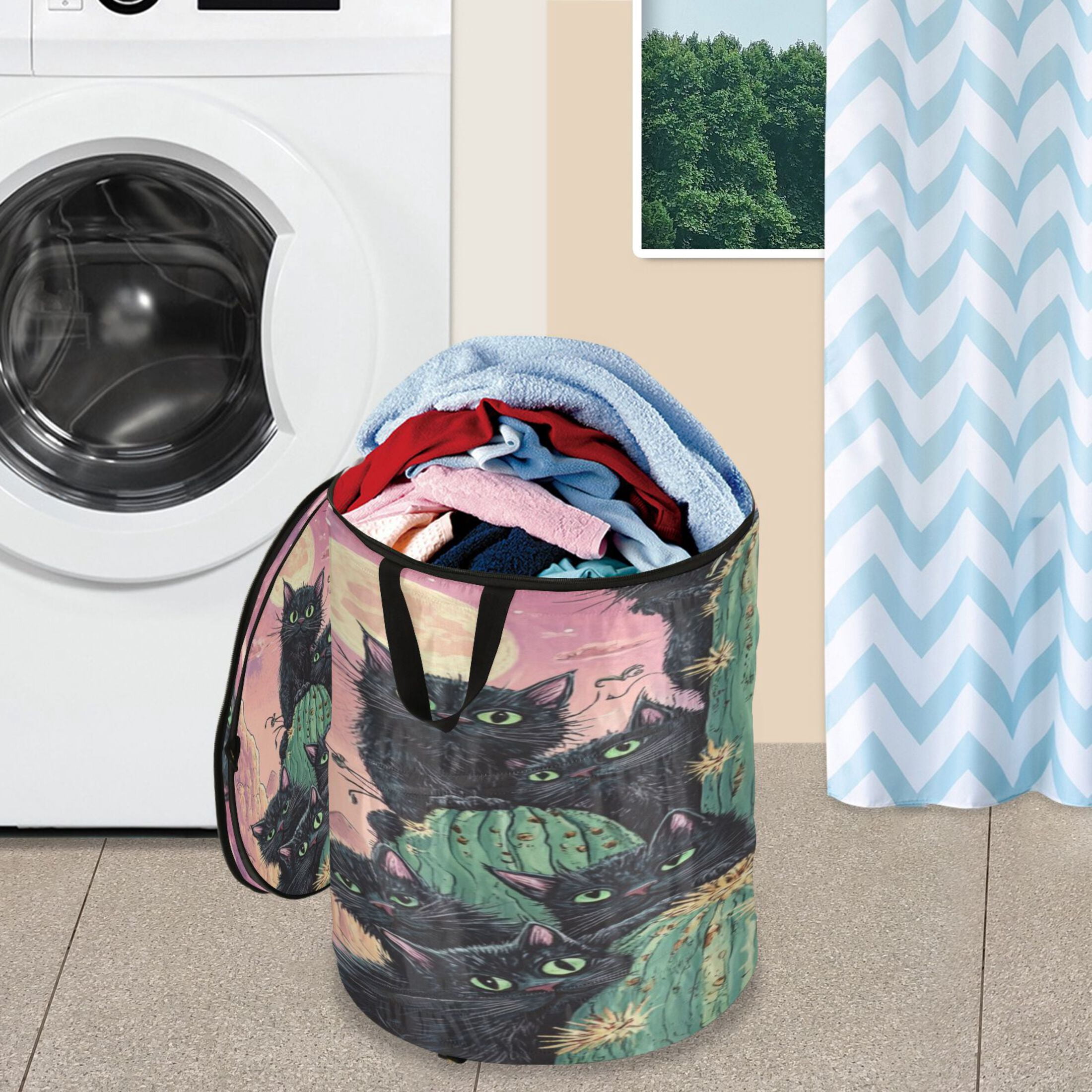 WOBOGO Black Cat with Cactus Foldable Laundry Baskets with Carry Handle ...