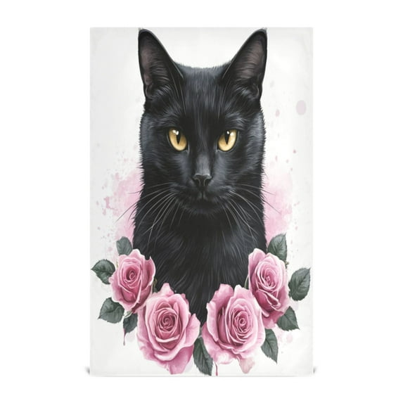 WOBOGO Black Cat with Pink Roses Kitchen Towel 6 Piece Large Cotton ...