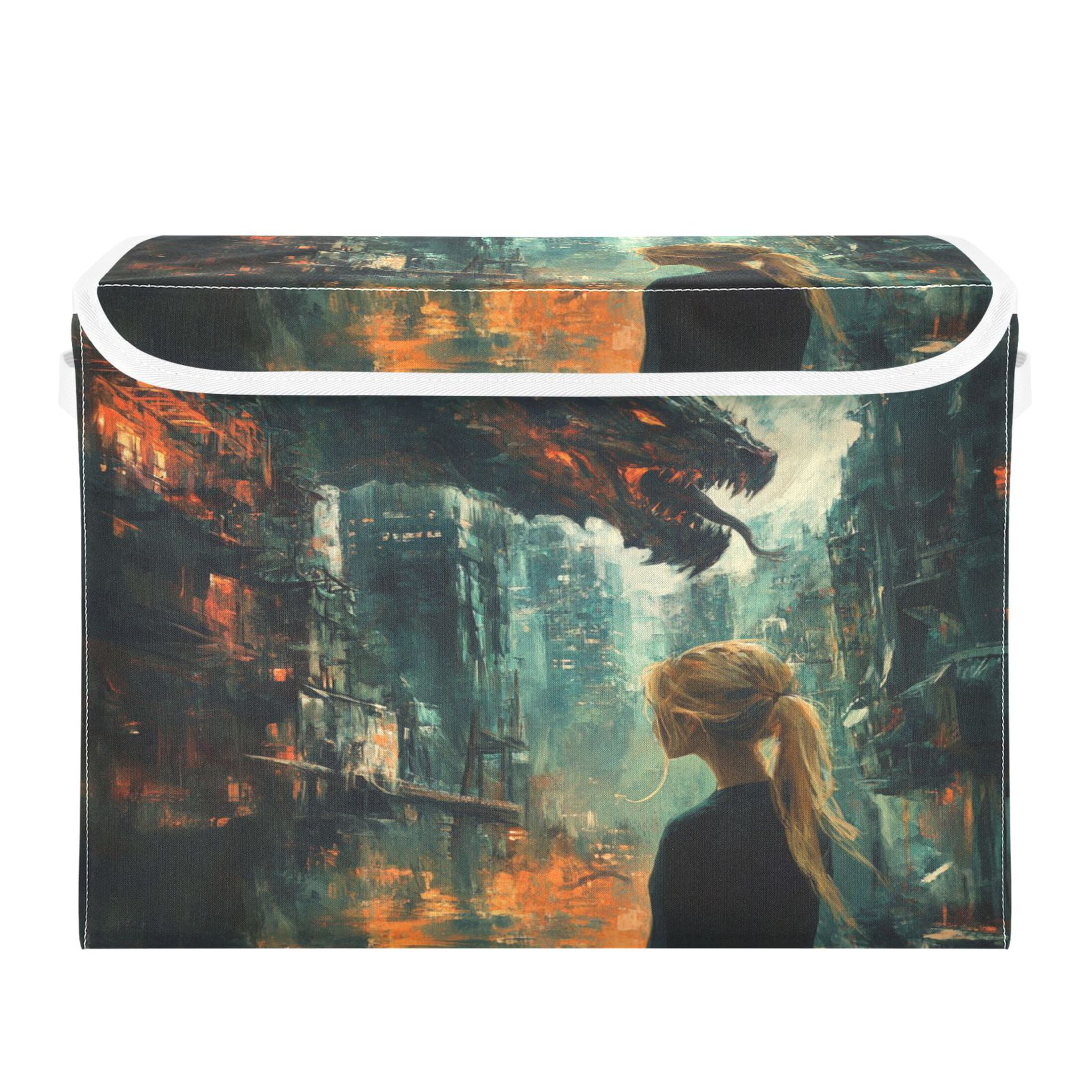 WOBOGO Black Dragon Large Collapsible Storage Box Flip Lid Fabric ...