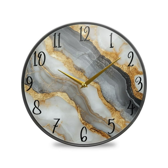 WOBOGO Black Gold Marble Pattern Acrylic Wall Clock Battery Operated 11 ...