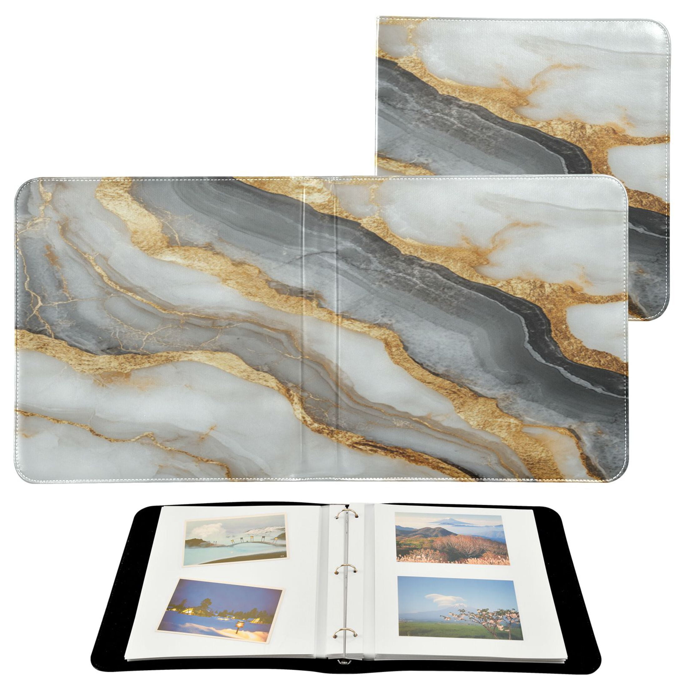 WOBOGO Black Gold Marble Pattern Photo Albums 20 Pages Large Capacity ...