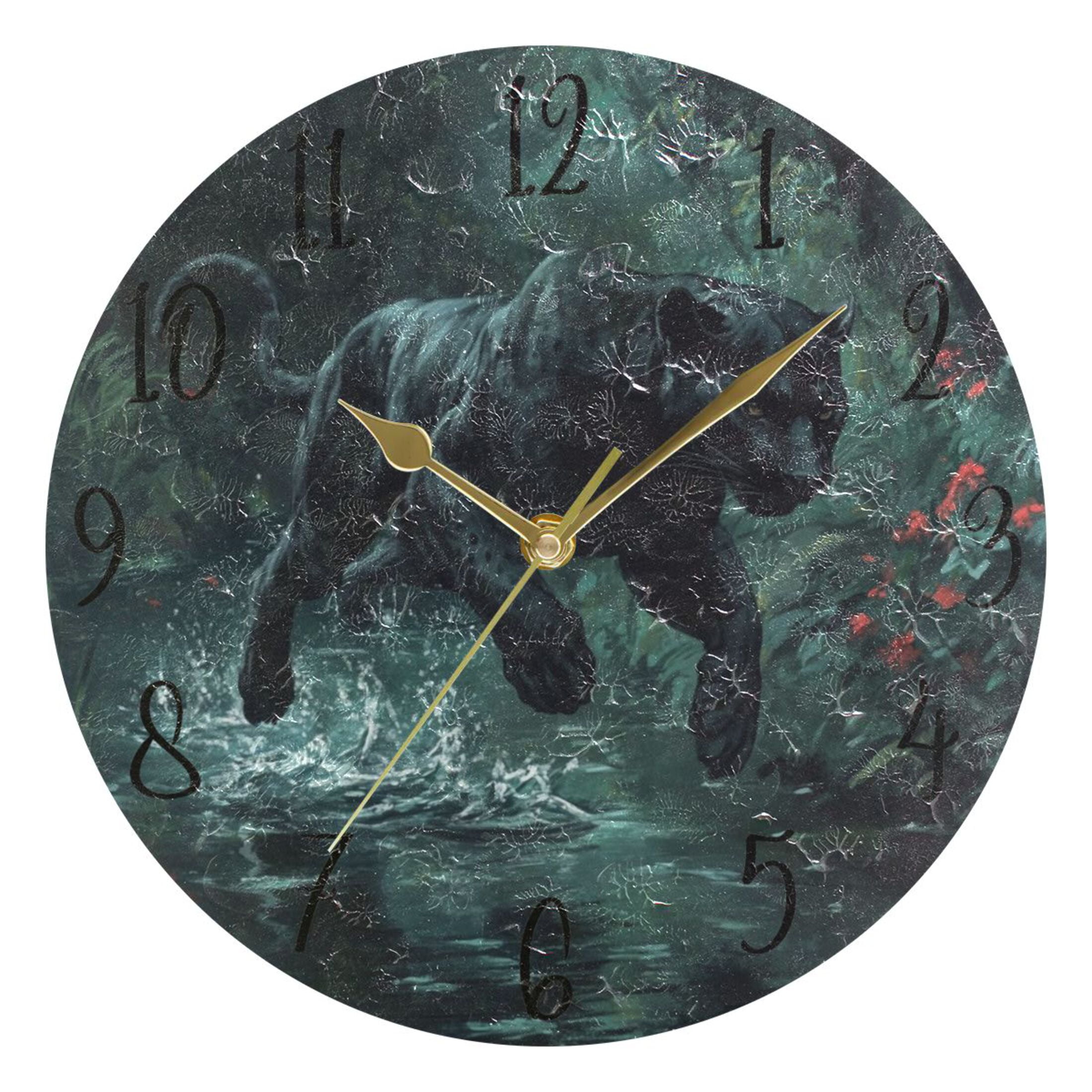 WOBOGO Black Panther Leaping over Water Wall Clock 10in Silent ...