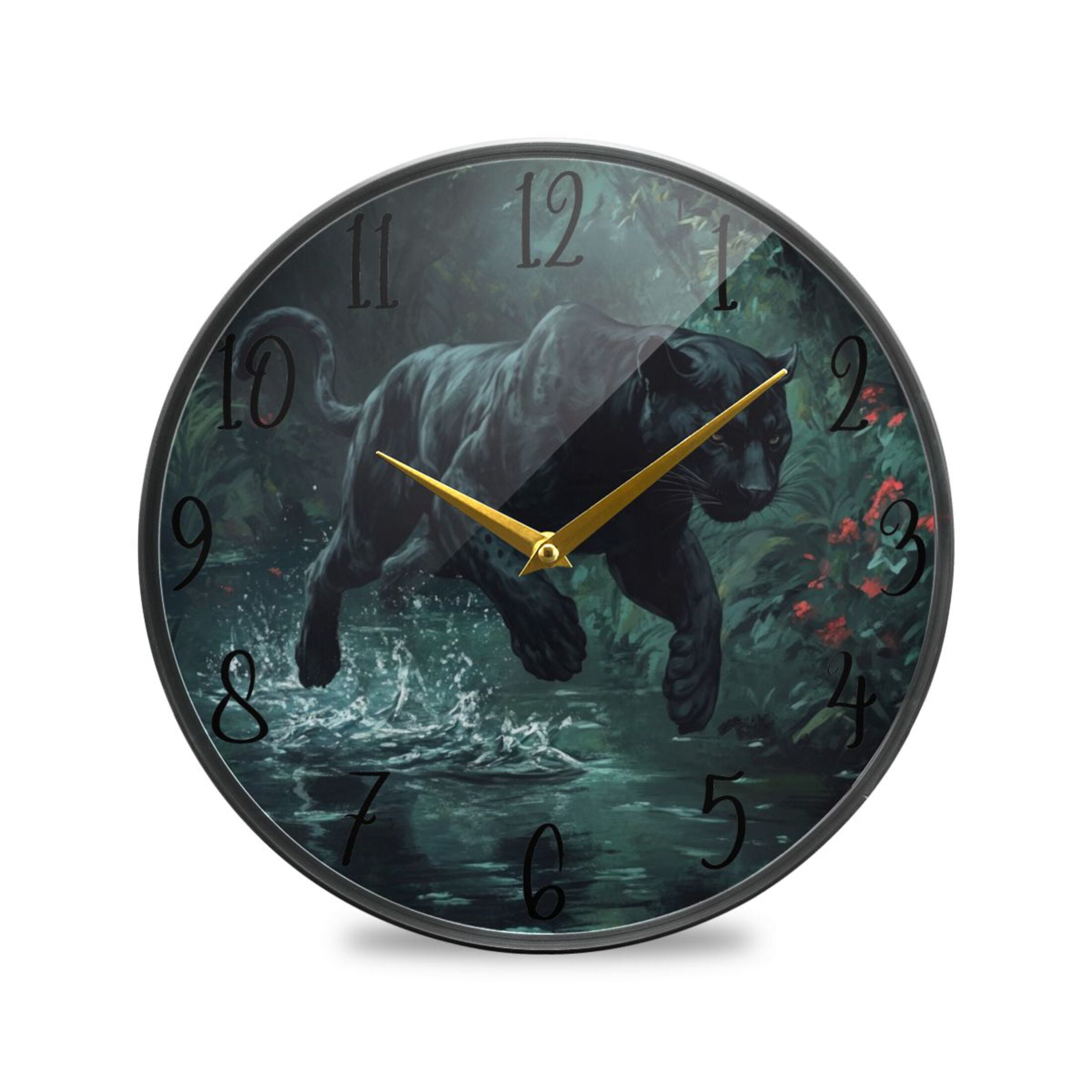 WOBOGO Black Panther Leaping over Water Acrylic Wall Clock Battery ...