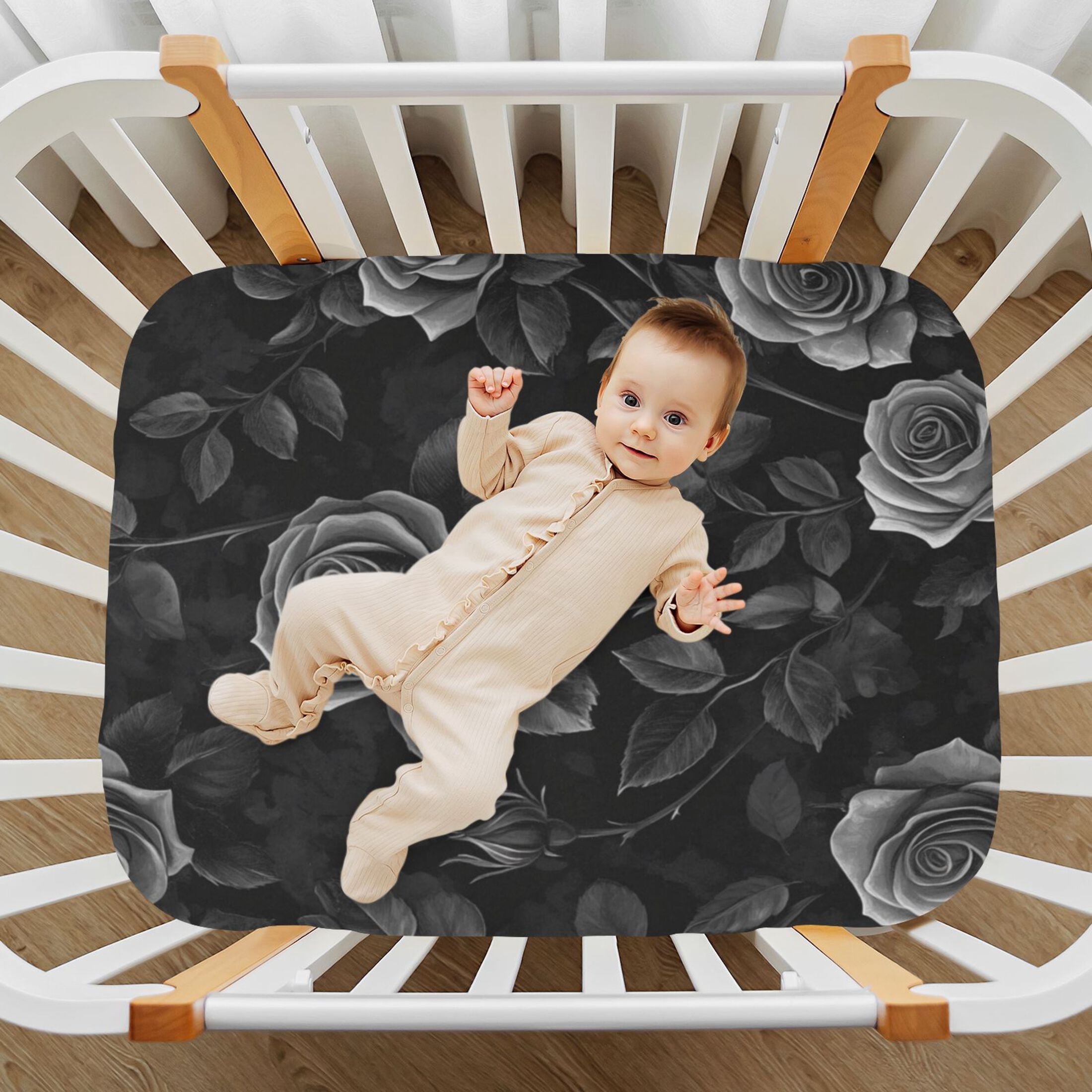 WOBOGO Black Rose Baby Crib Sheets Super Soft Microfiber Playard Sheet ...