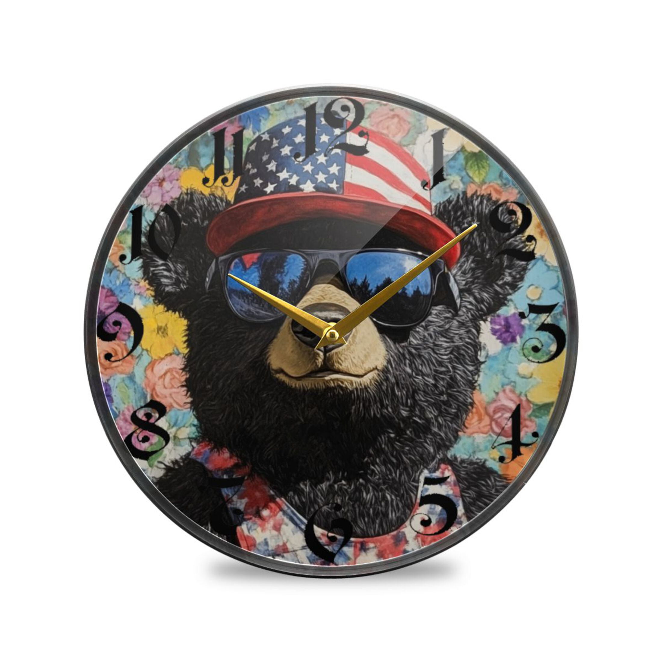 WOBOGO Black Teddy Bear Acrylic Wall Clock Battery Operated 11.9in ...