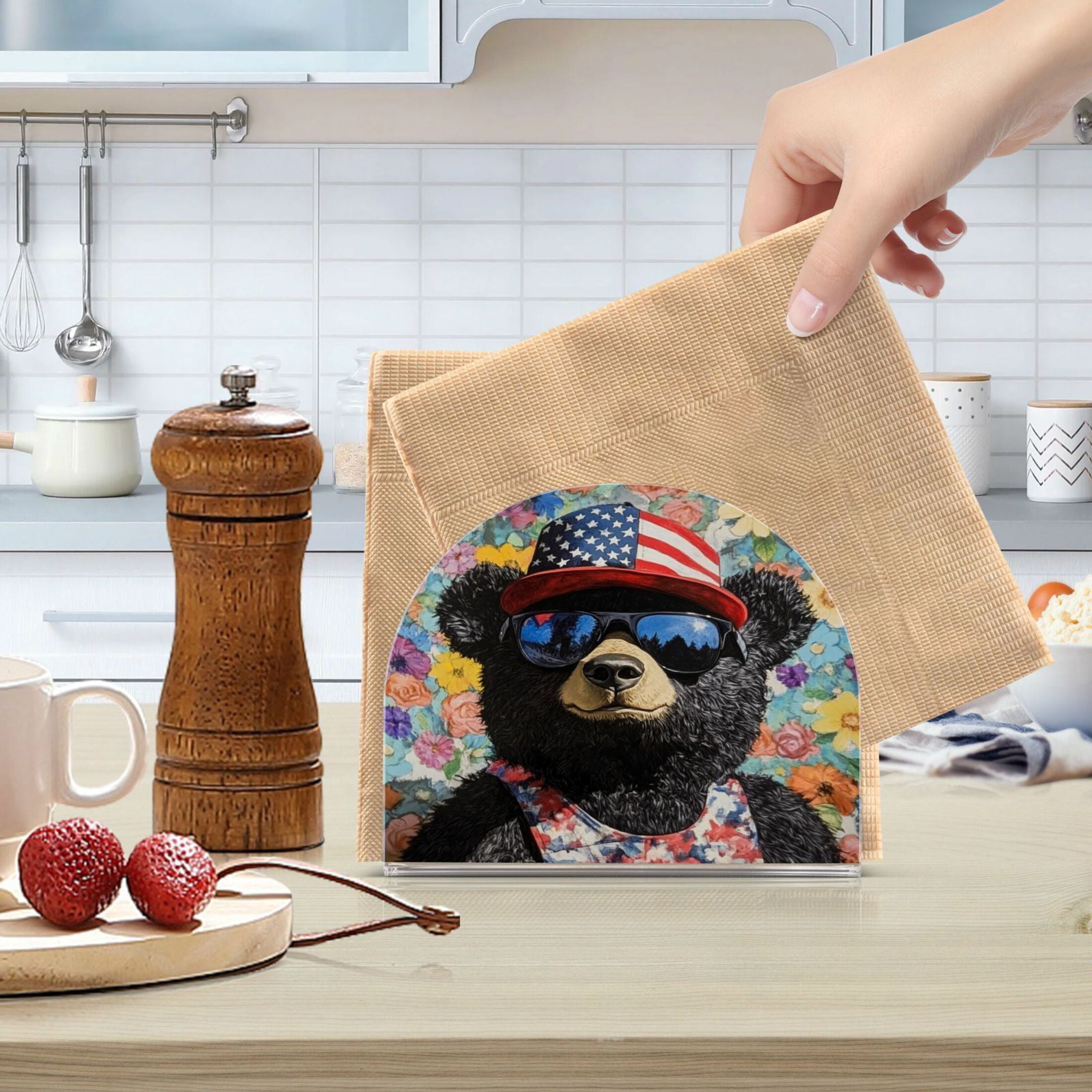 WOBOGO Black Teddy Bear Clear Acrylic Napkin Holder Kitchen Tissue Face ...