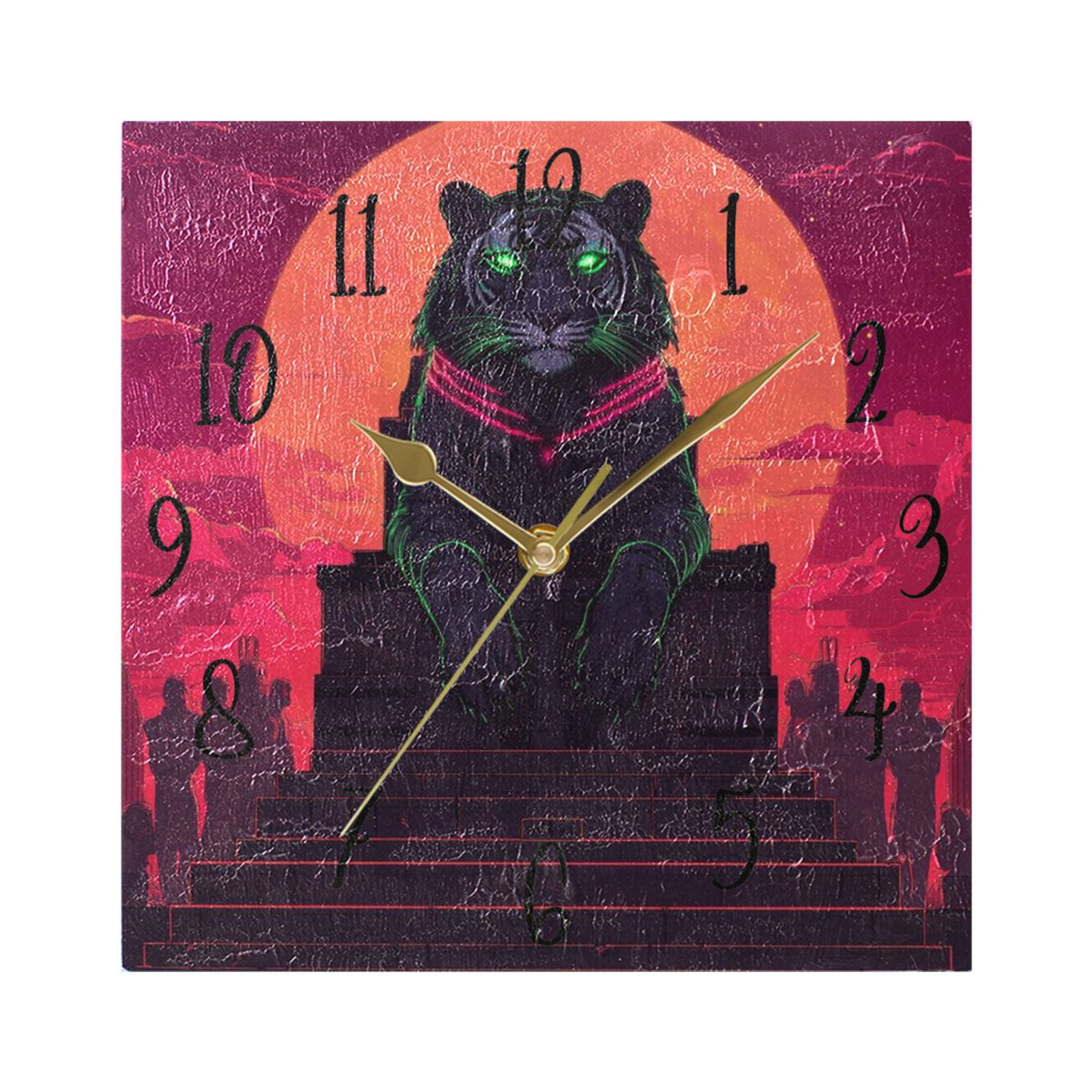 WOBOGO Black Tiger with Glowing Green Eyes Wall Clock 7.78 Inch Battery ...