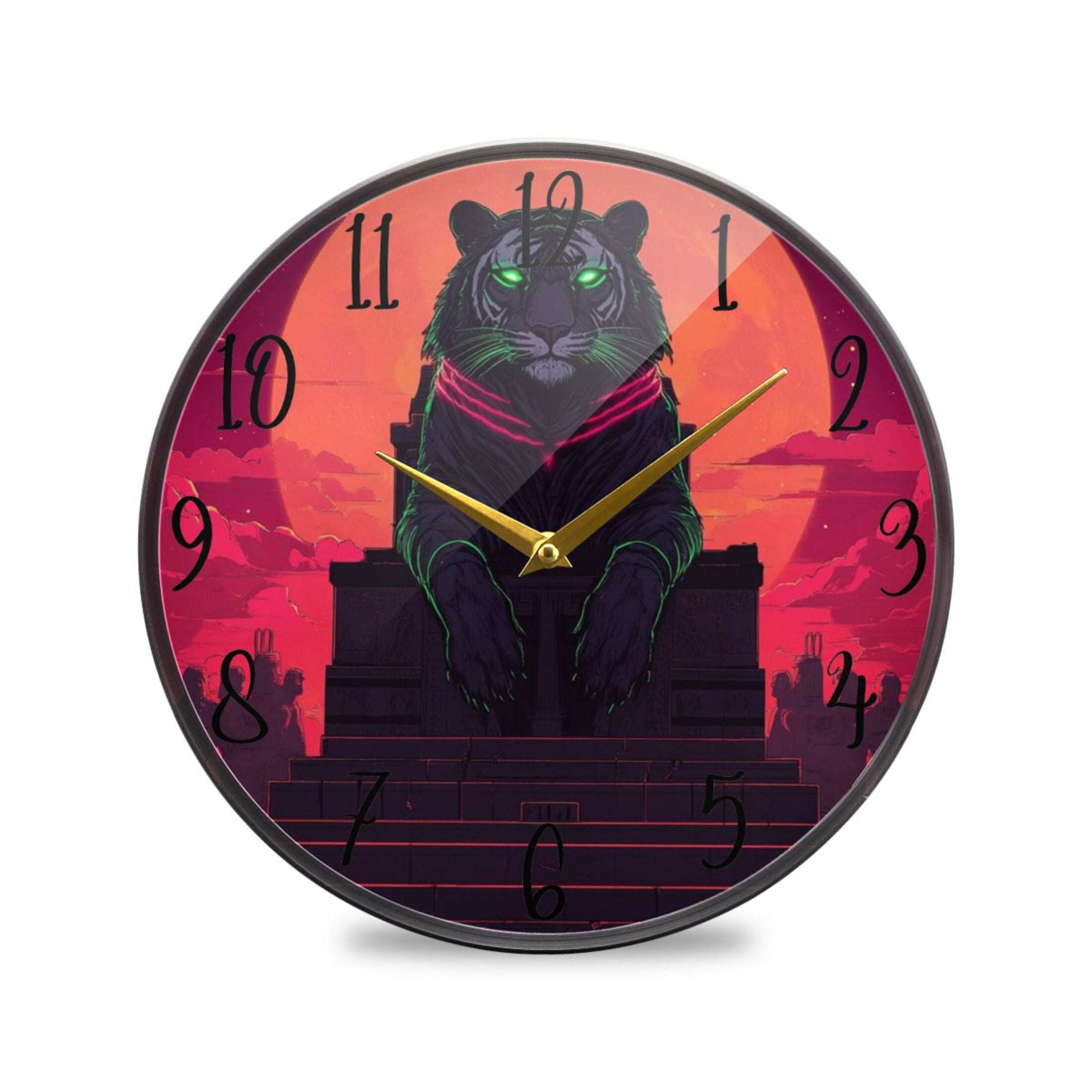 WOBOGO Black Tiger with Glowing Green Eyes Acrylic Wall Clock Battery ...