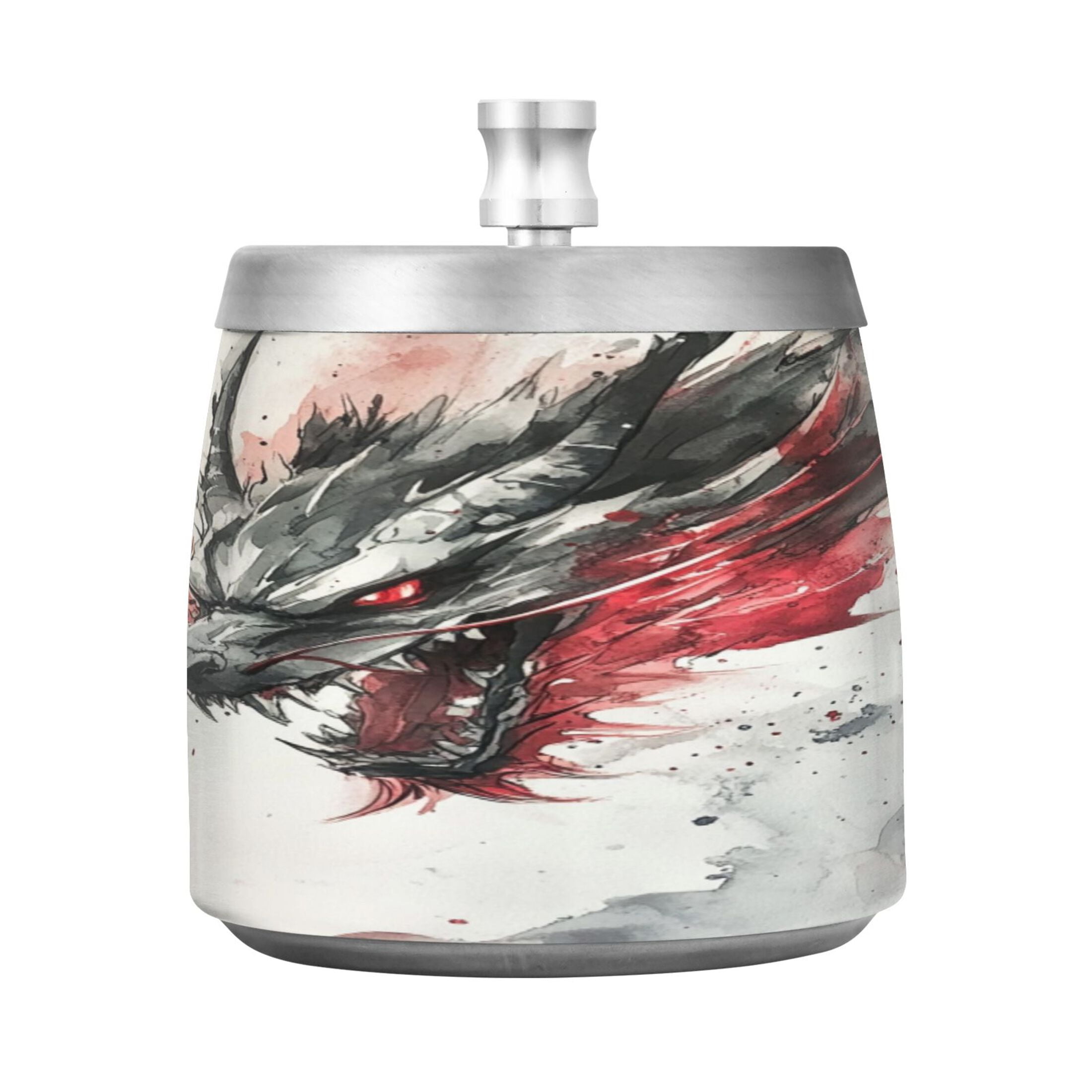 WOBOGO Black and Red Dragon Ashtray with Lid Stainless Steel Smokeless ...