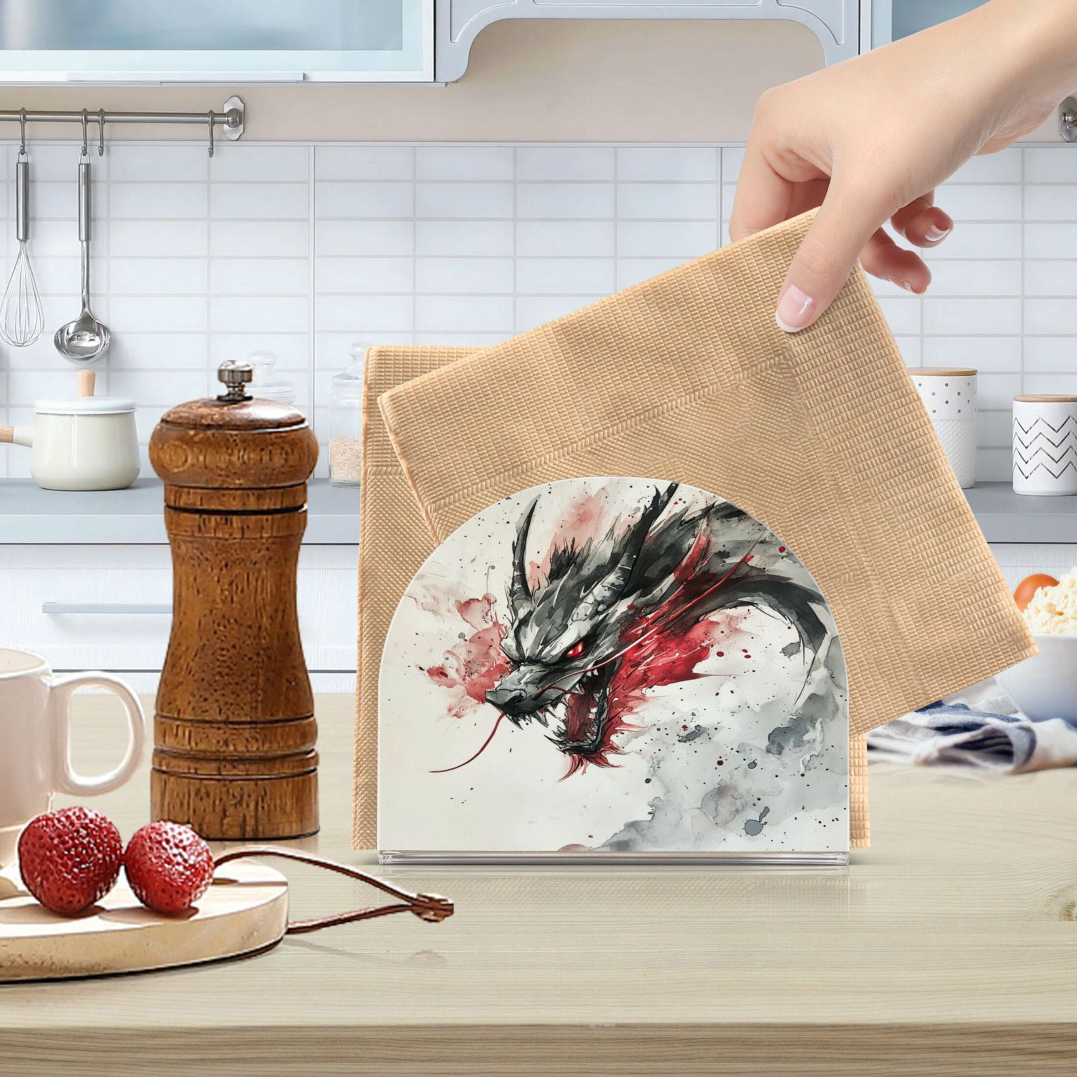 WOBOGO Black and Red Dragon Clear Acrylic Napkin Holder 2 Pcs Kitchen ...