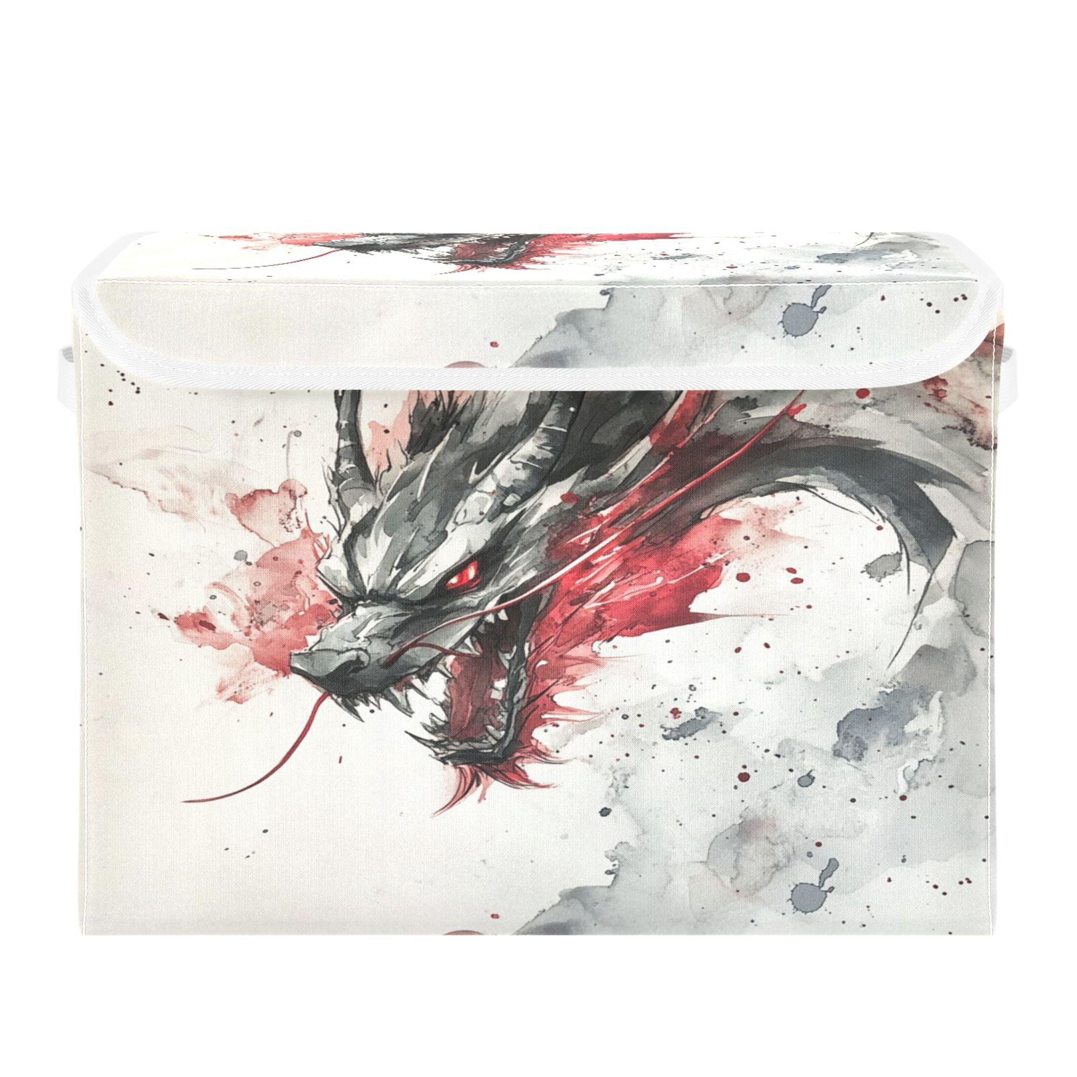 WOBOGO Black and Red Dragon Large Collapsible Storage Box Flip Lid ...